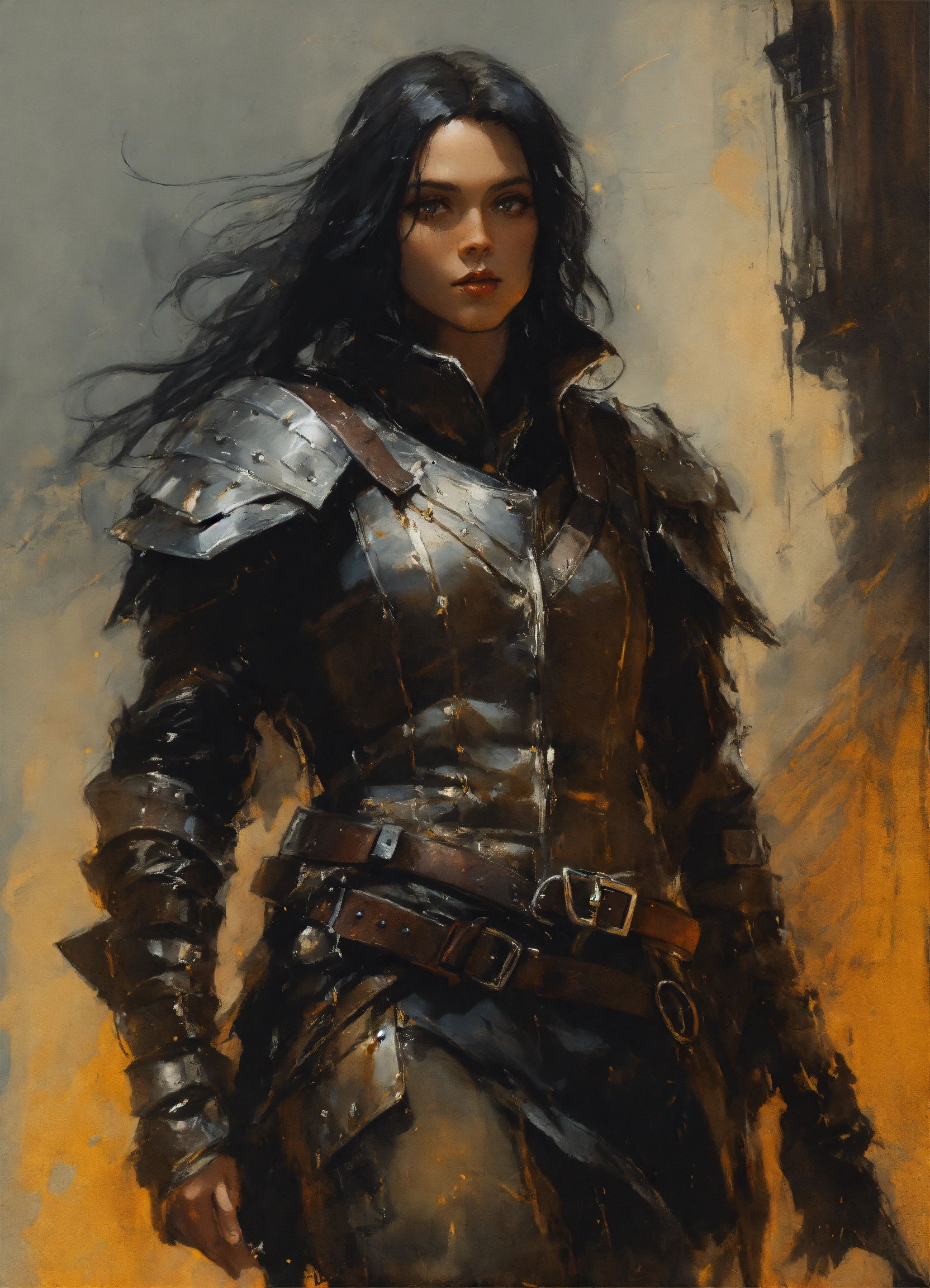 Lexica - Witch hunter wearing studded leather armor with black hair ...