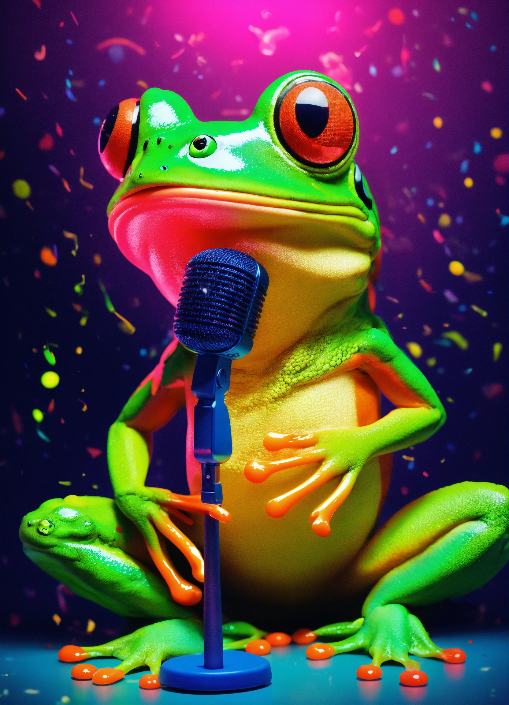 Lexica - Crazy singing fluroszing frog with a microphone in neon colors ...