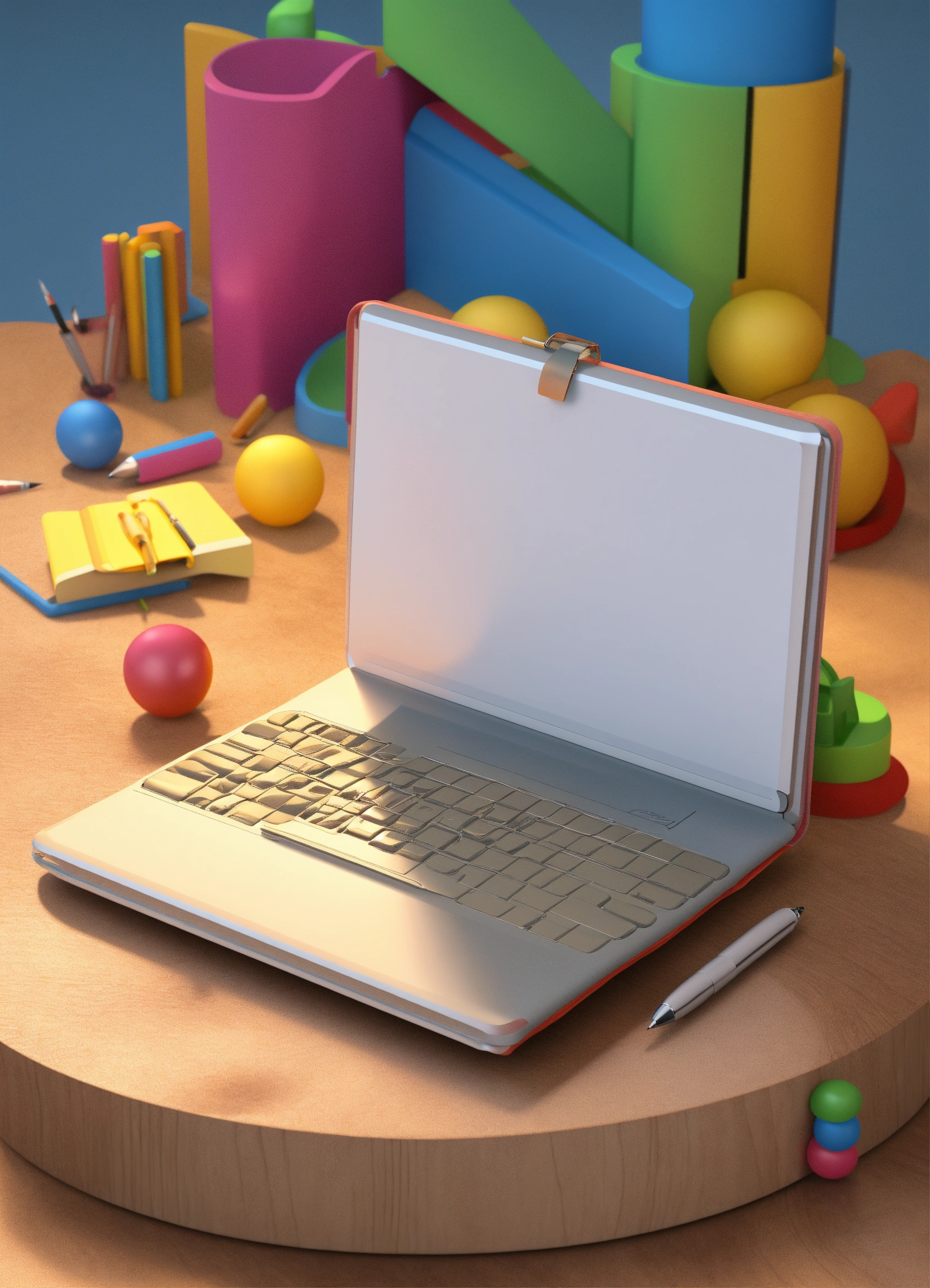 Lexica - CARTOON 3D. Vertically open notebook like a laptop. And on it ...