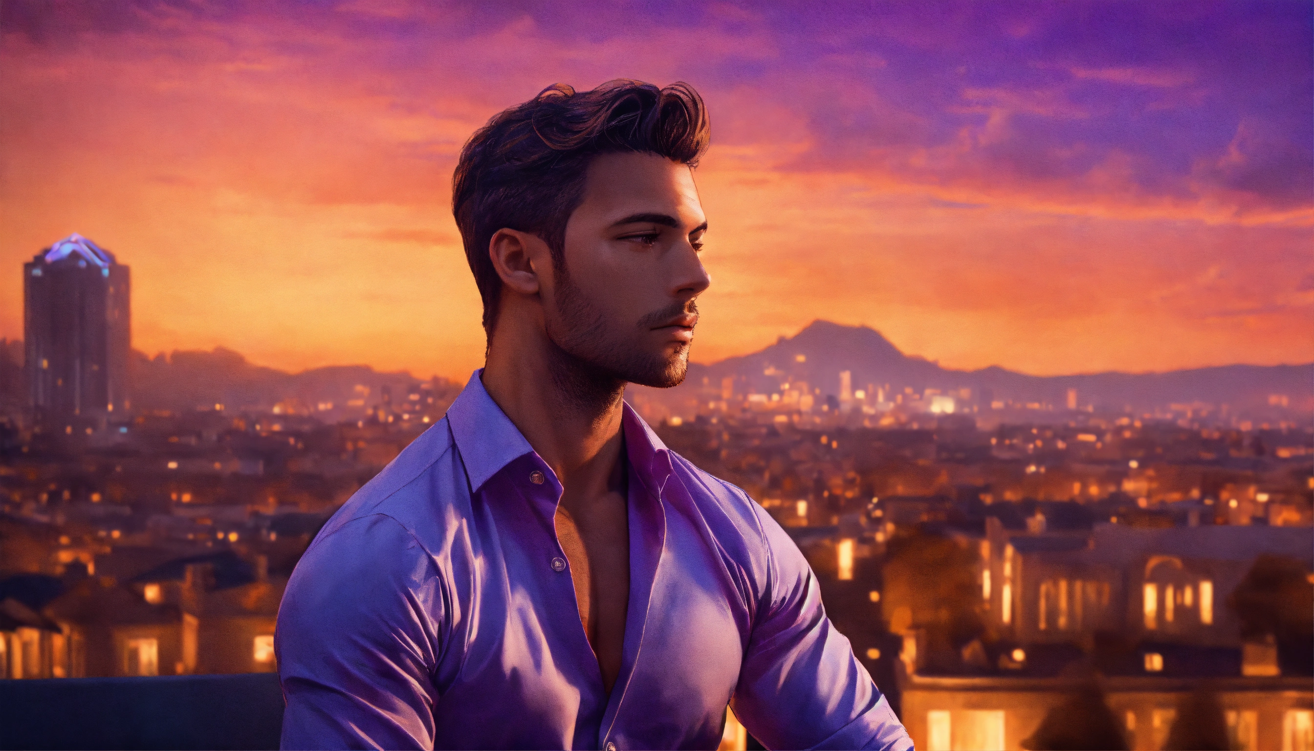Lexica - Handsome man, shirt unbuttoned, meditating, thinking about ...