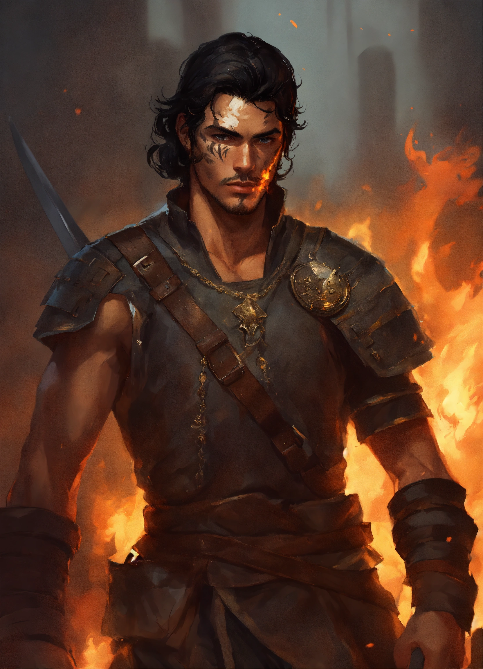 Lexica - Handsome black-haired male warrior prisoner with a burn on his ...
