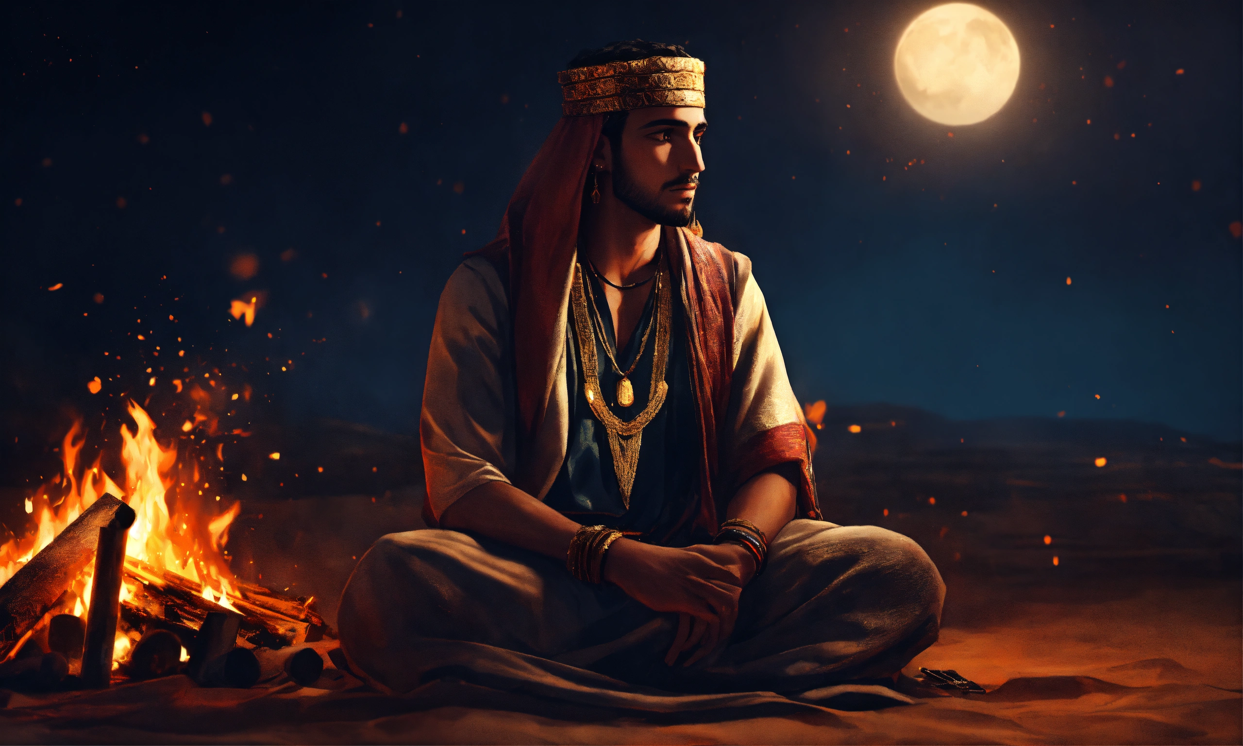 Lexica - Digital art portrait of a young handsome Arabic tribal high ...