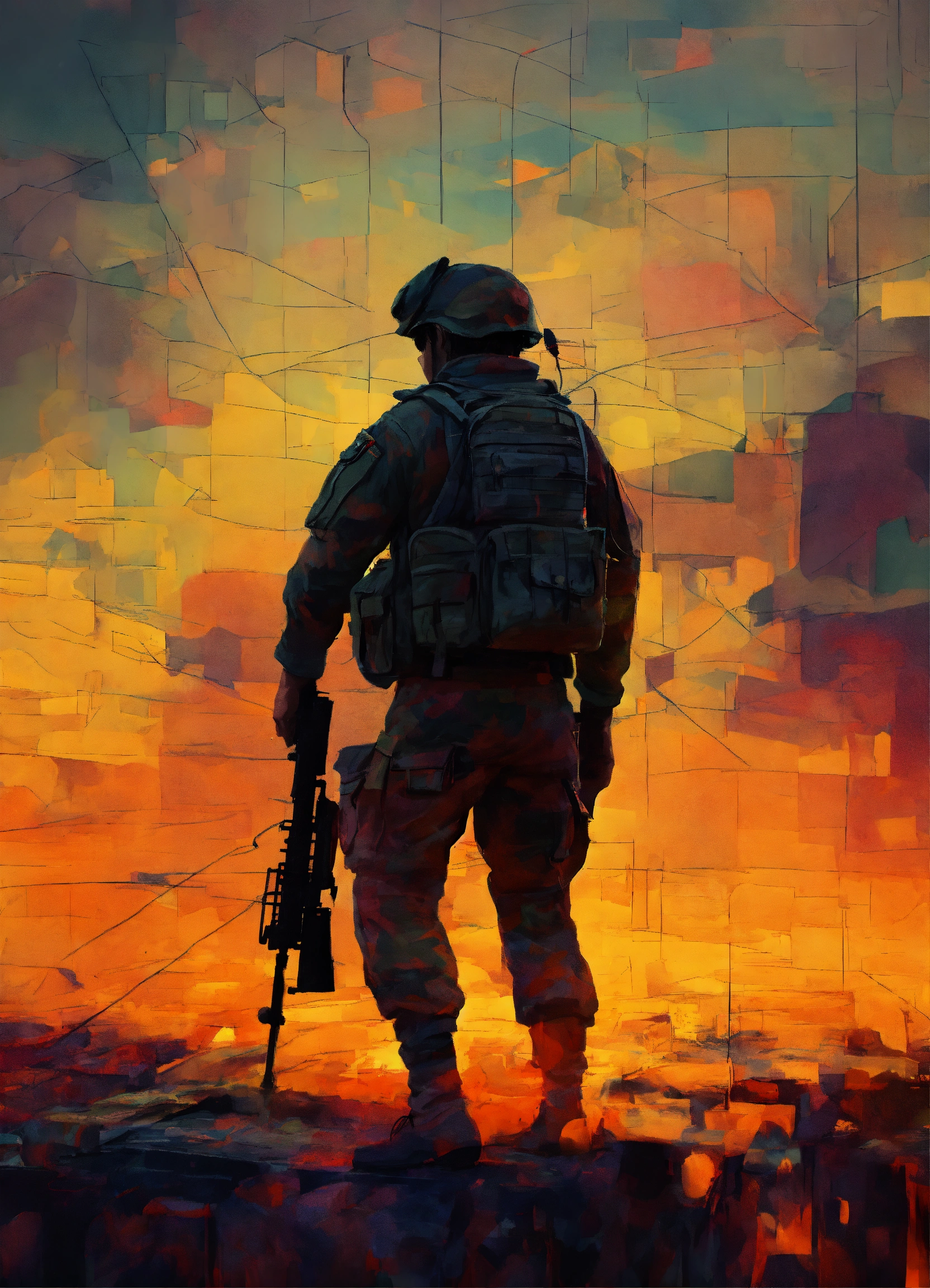 Lexica - Animated abstract art. Fading away soldier.