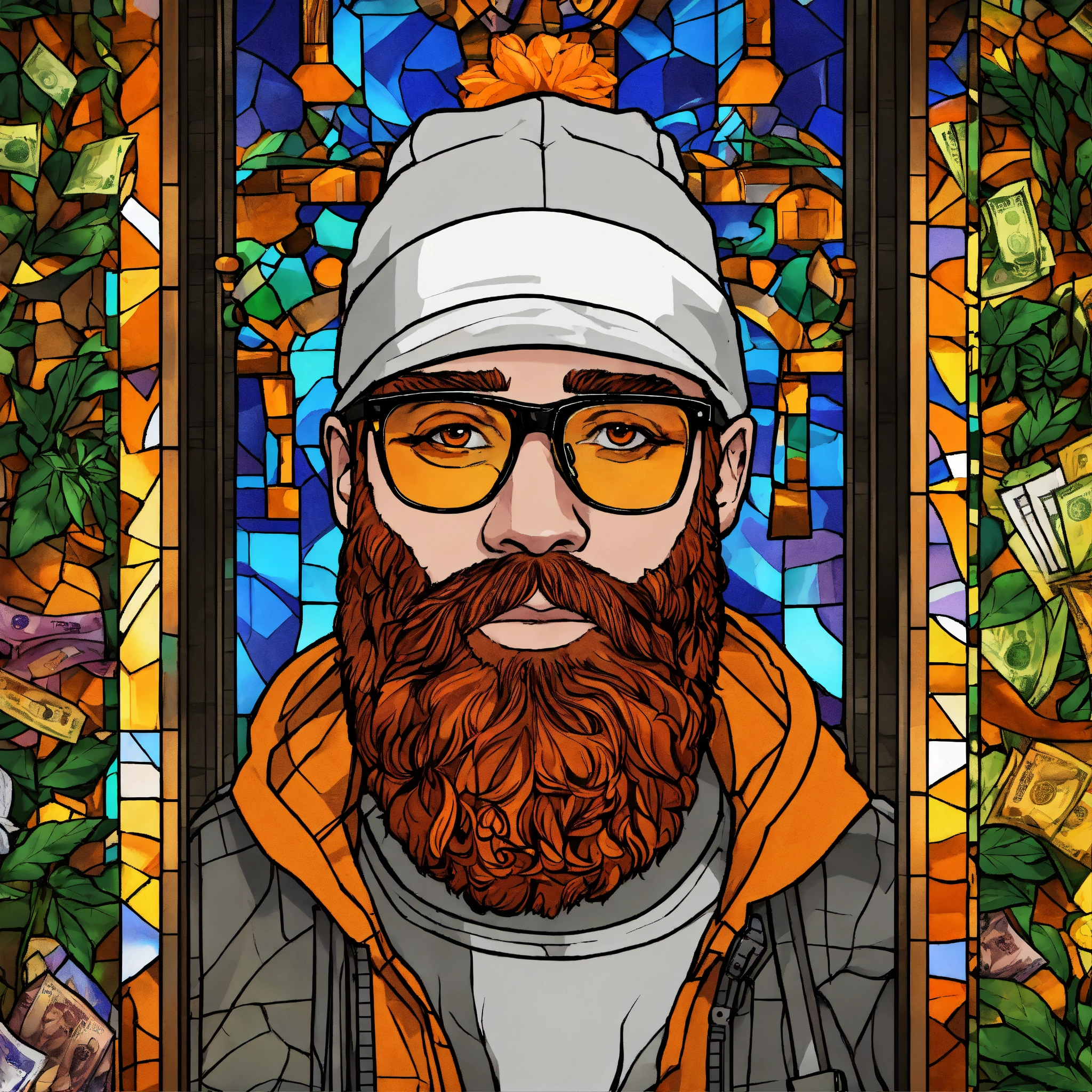 Lexica - HD, 4K, Background is a stained glass with images in the ...