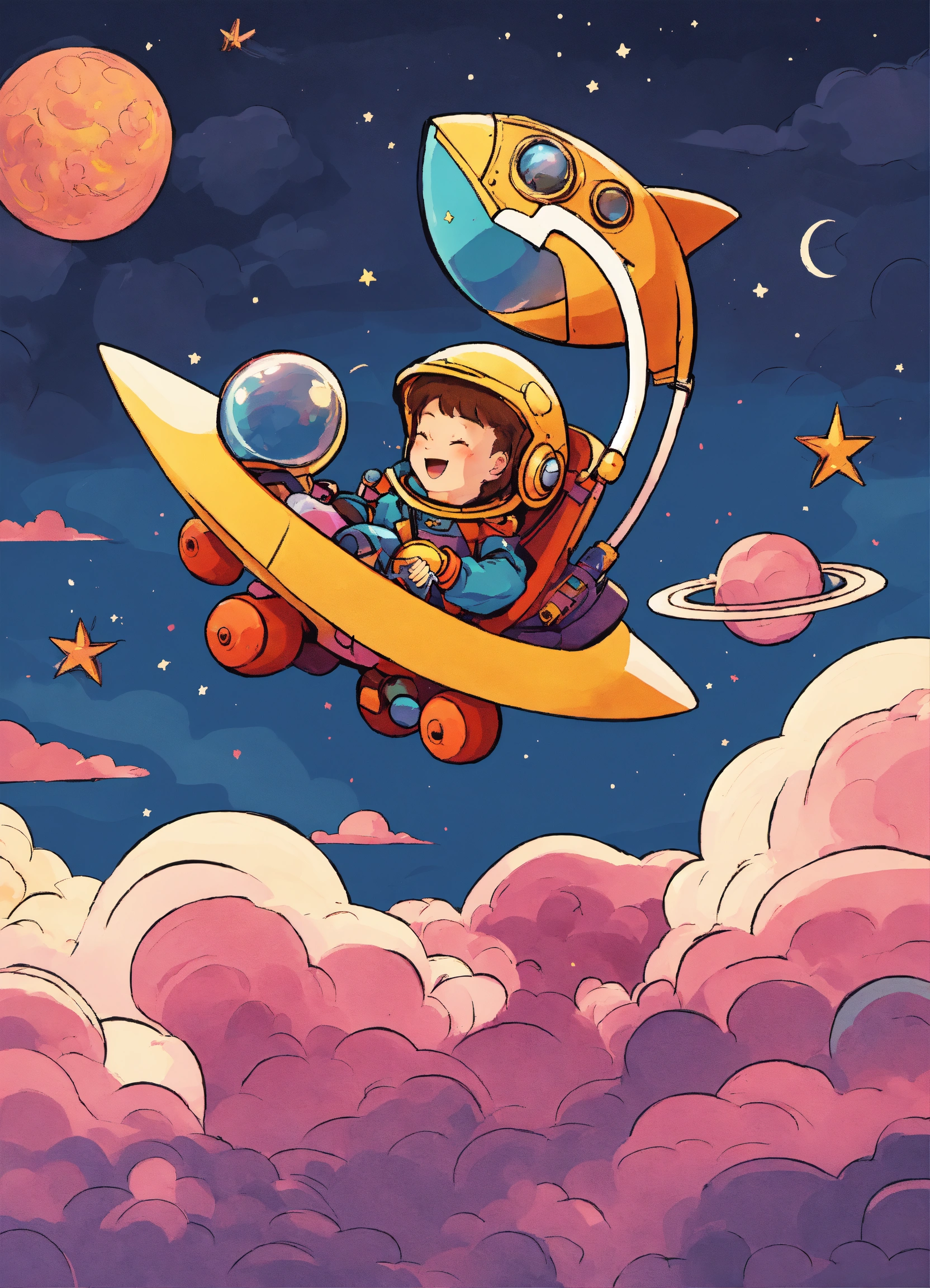 Lexica - An image of super happy, riding a rocketship towards the moon ...