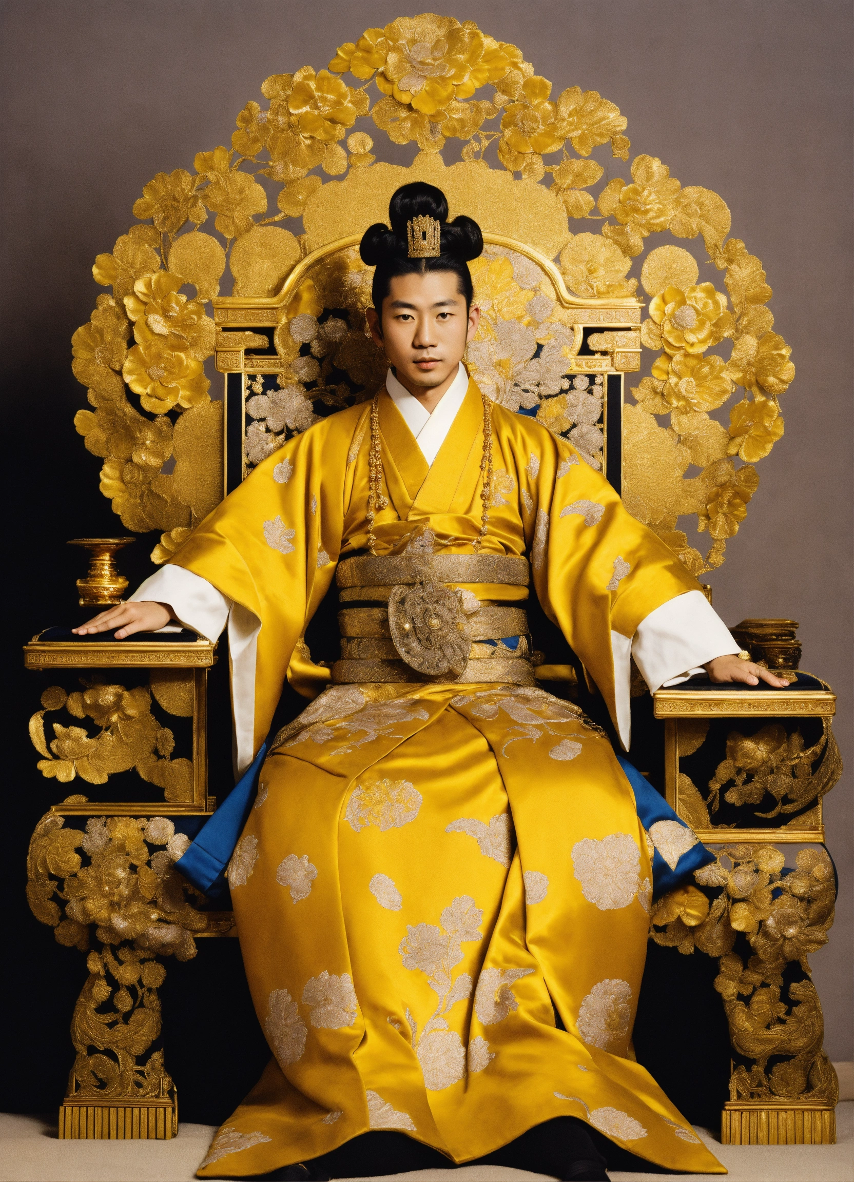 Lexica - Young japanese prince sitting on a royal chair, in a royal ...