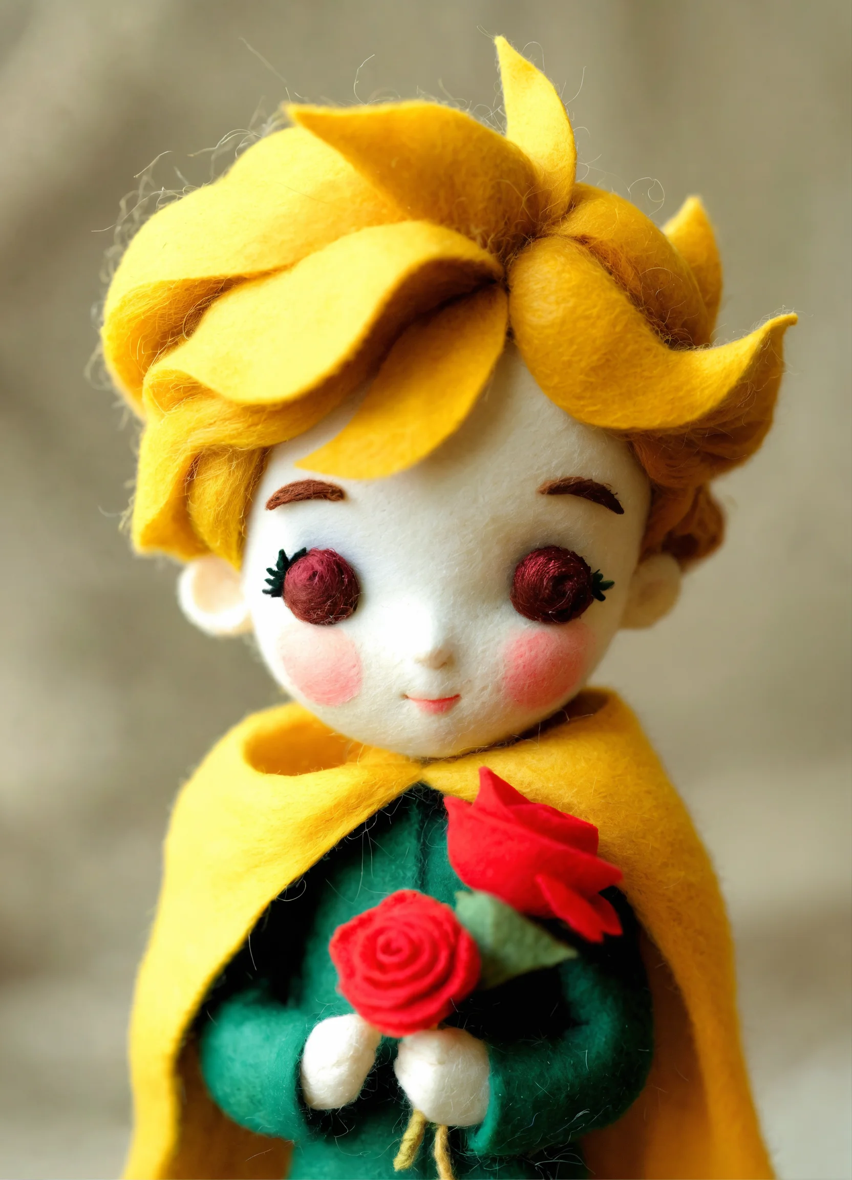 Lexica - Felt artwork, the little French prince holding a red rose, the ...
