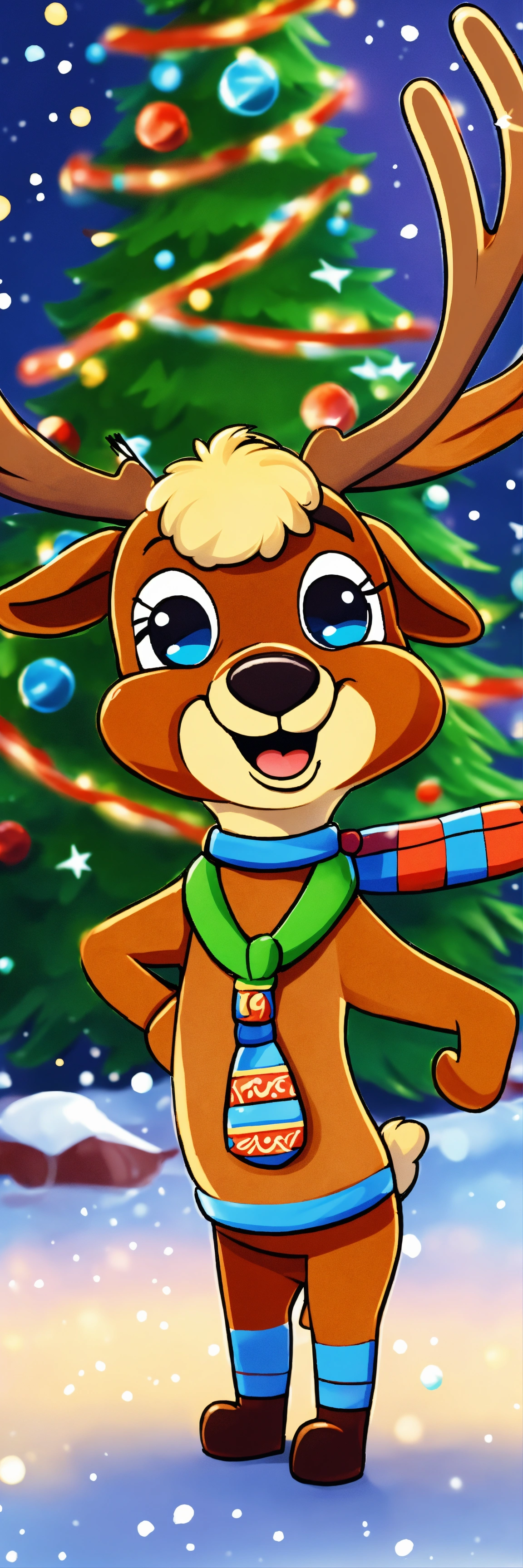 Lexica - Cute cartoon illustration of one cute dabbing (dance) reindeer