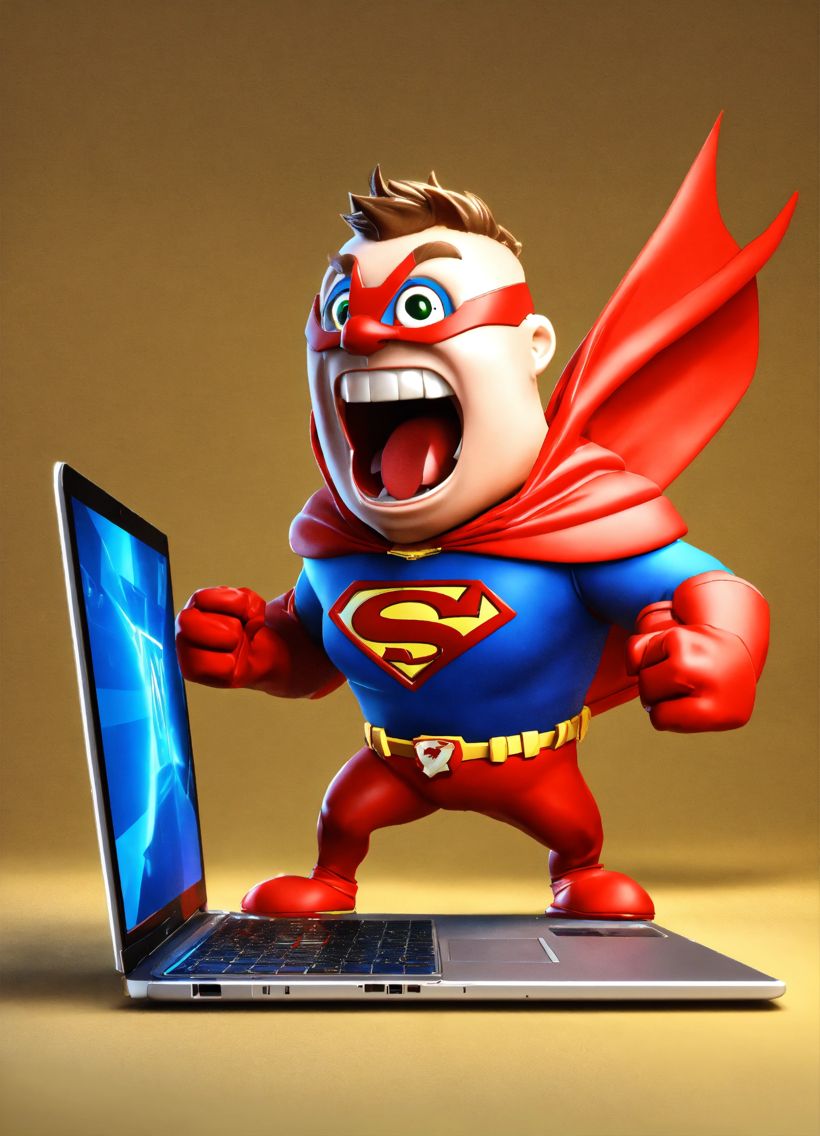 Lexica - Fun, champion, superhero , 3d mascot, screaming, hold laptop ...