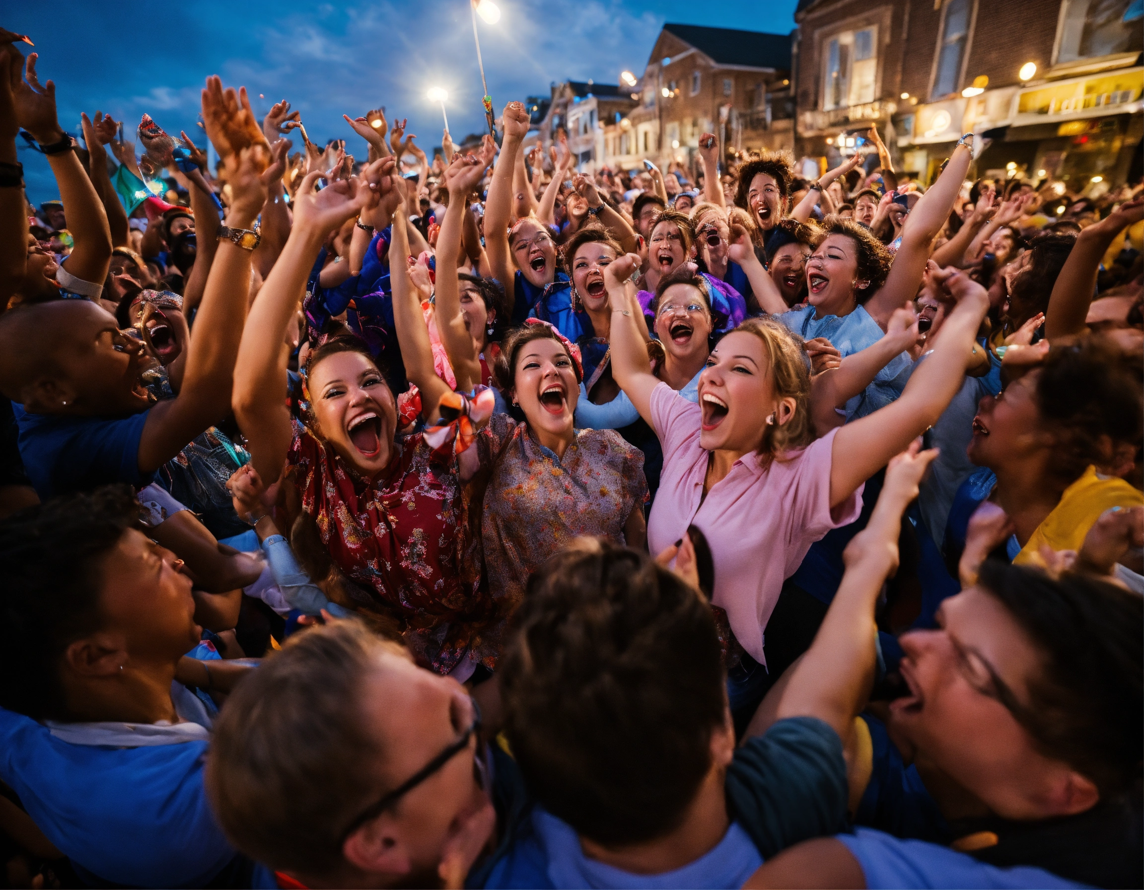 Lexica - Excited crowd jumping in the air.