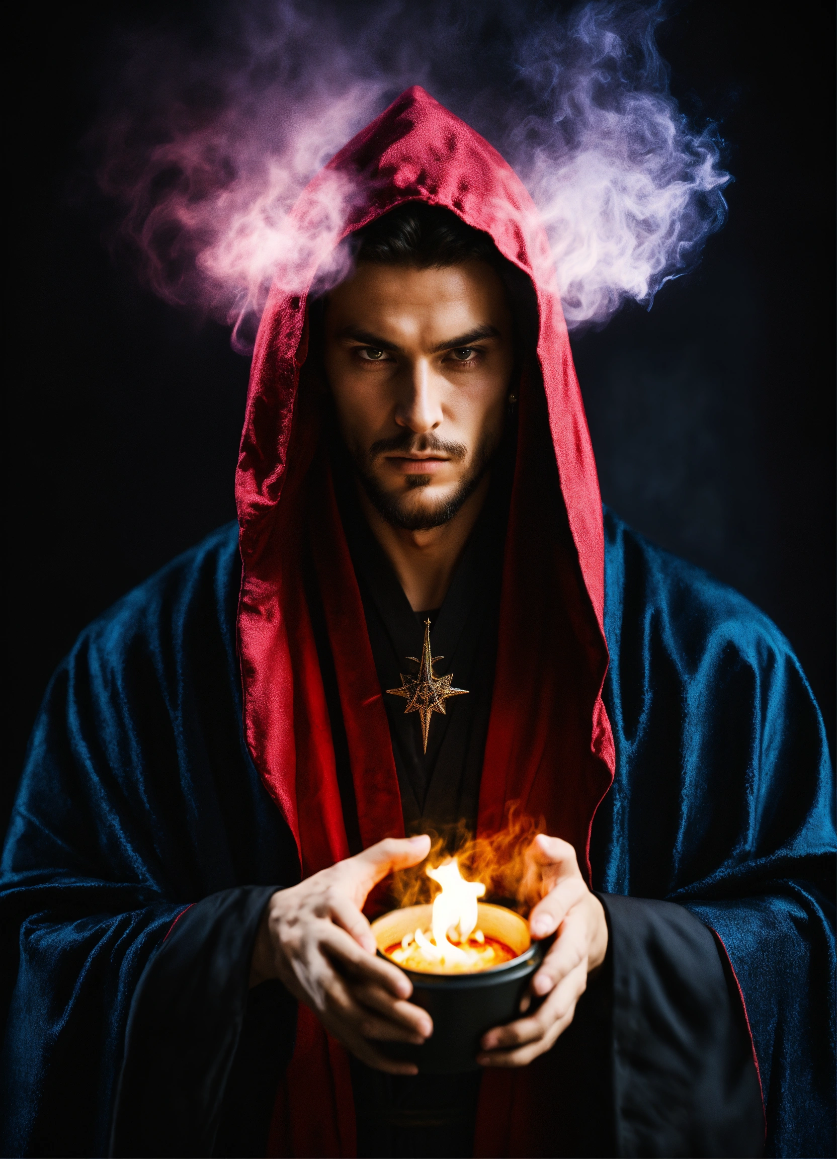 Lexica - French young evil wizard in robes, creating black magic, dark ...