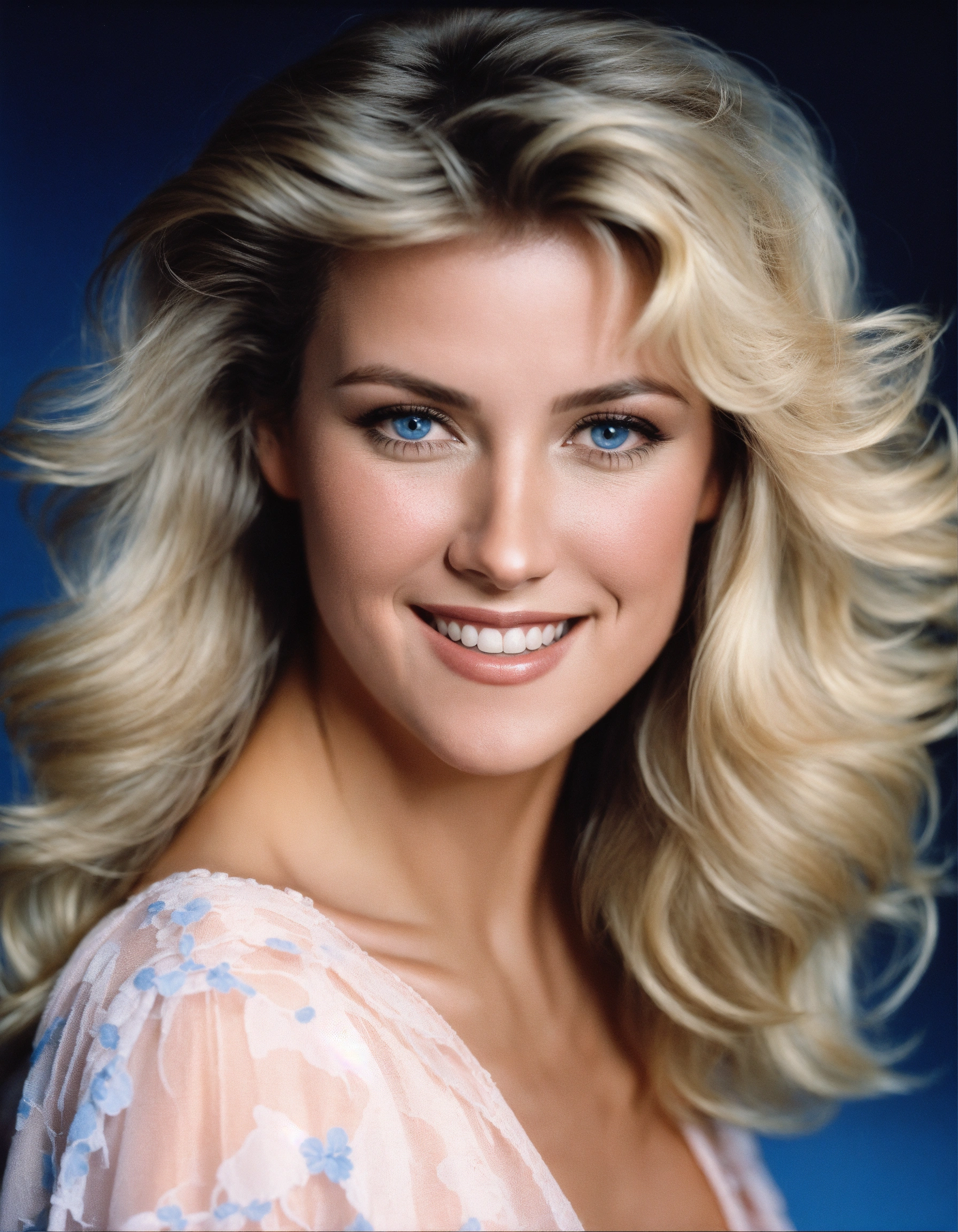 Lexica - Glamour headshot of a woman in her mid 30s with big 1980s ...