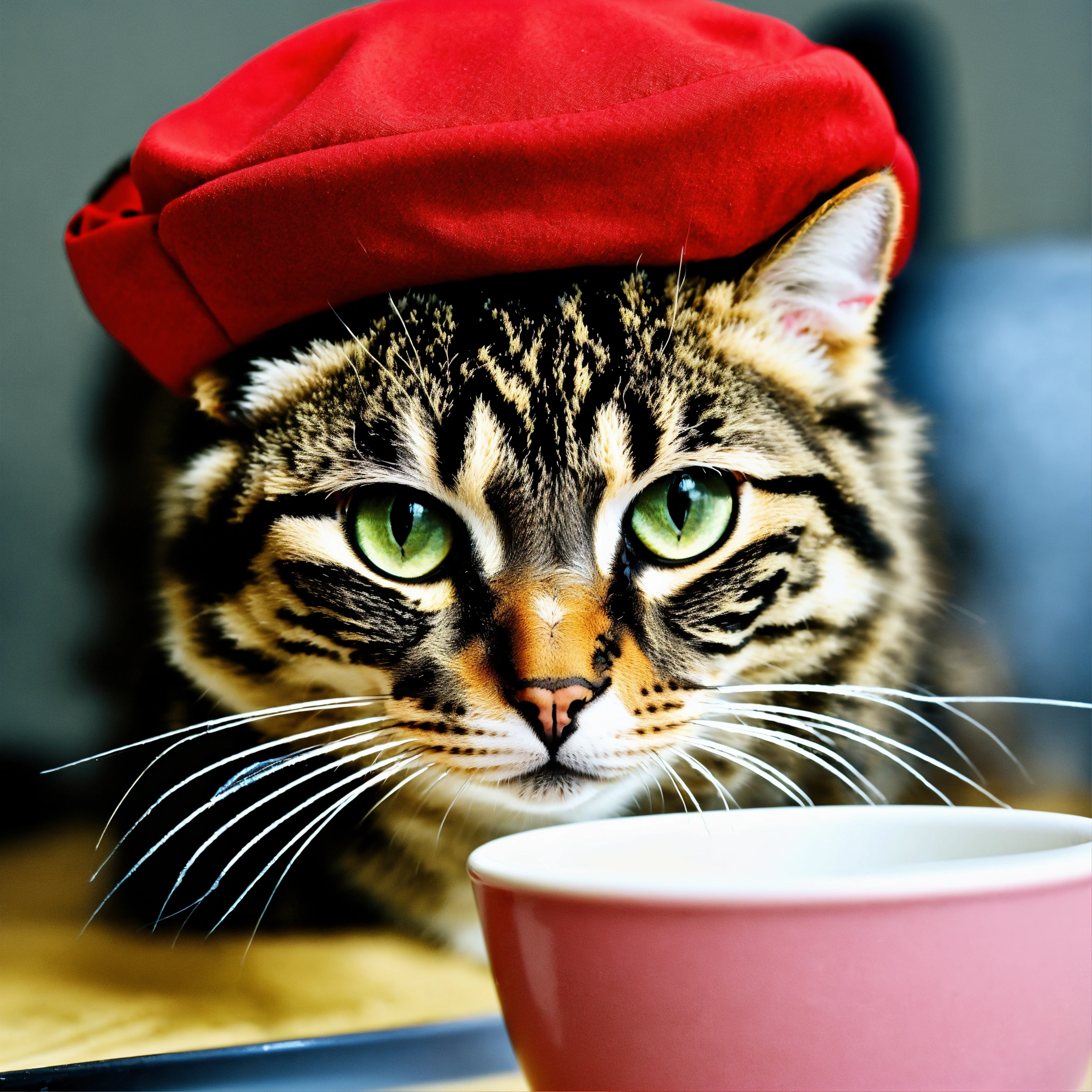 Lexica - A close-up photograph of a French cat, wearing a red beret ...
