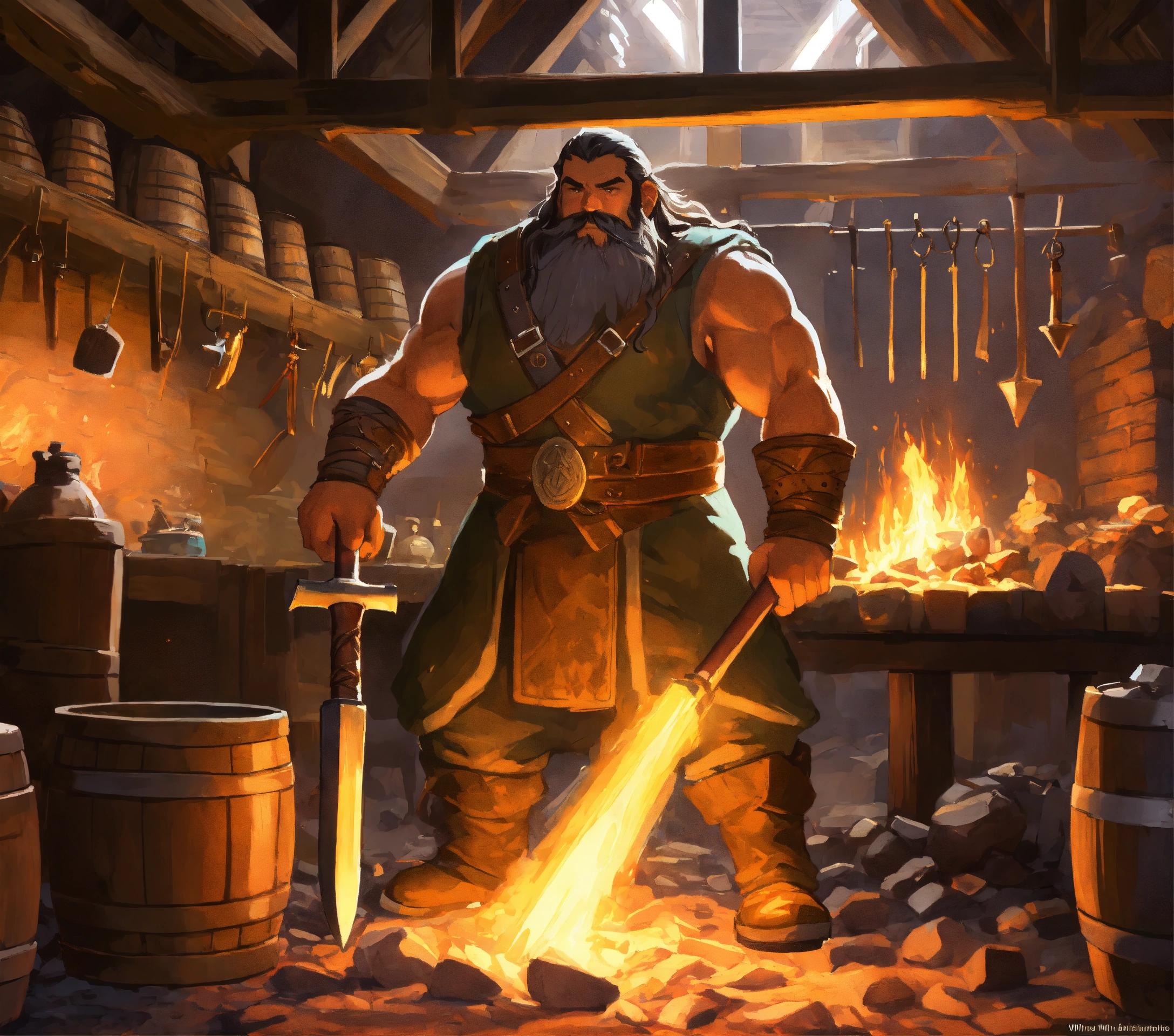 Lexica - A dwarven blacksmith with a hammer in front of a huge anvil ...