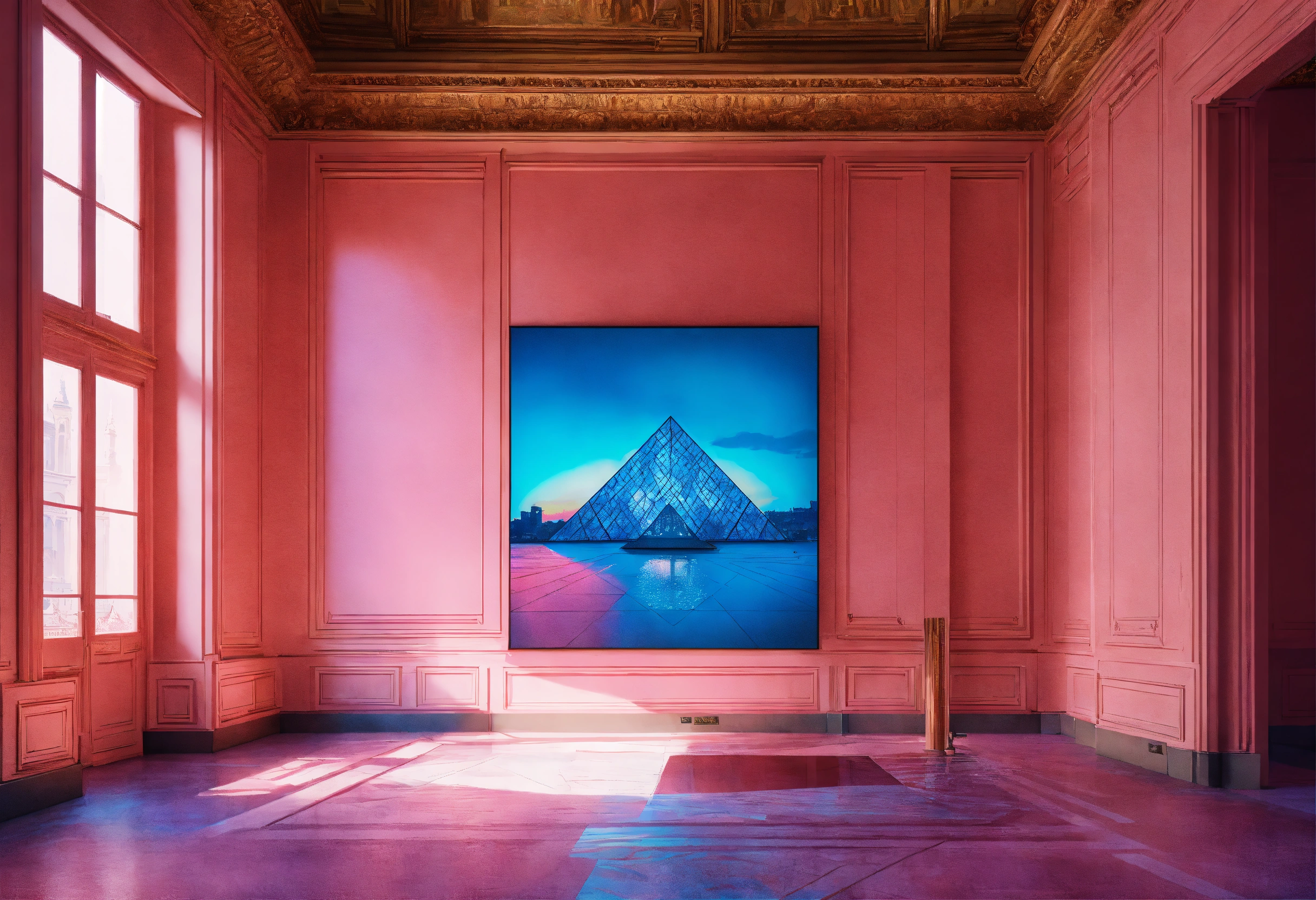 Lexica - Large room at the louvre with massive framed painting on the ...