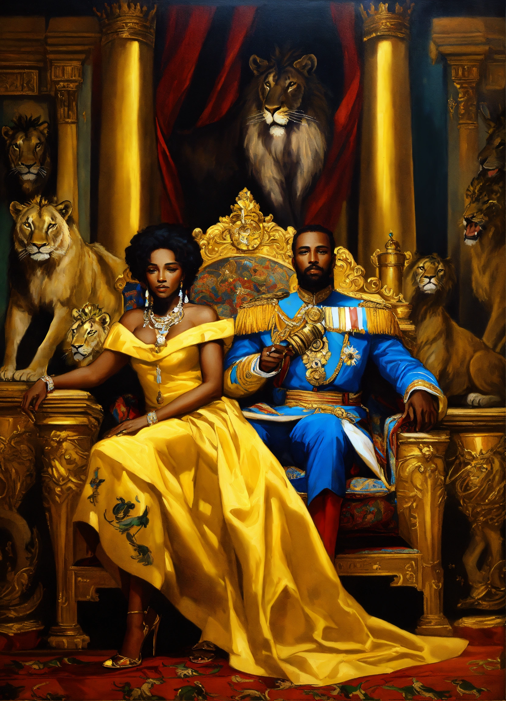 Lexica - An oil painting portrait of a handsome African king in royal ...