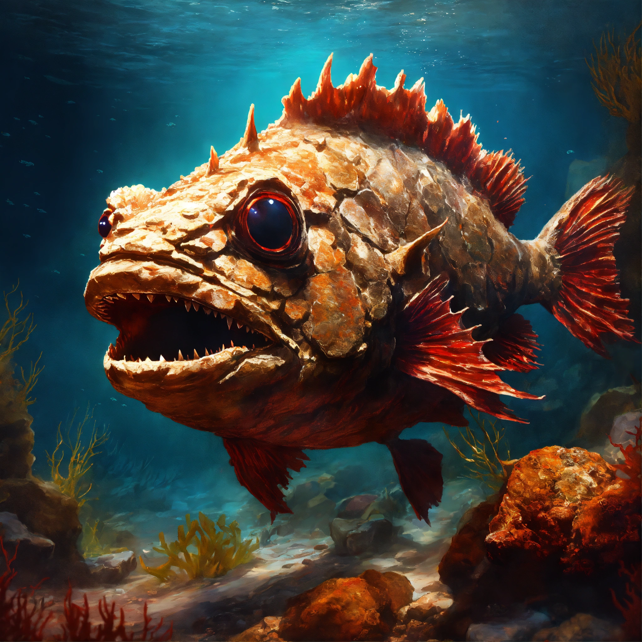 Lexica - Concept art of a big scary stonefish fish made out of ...