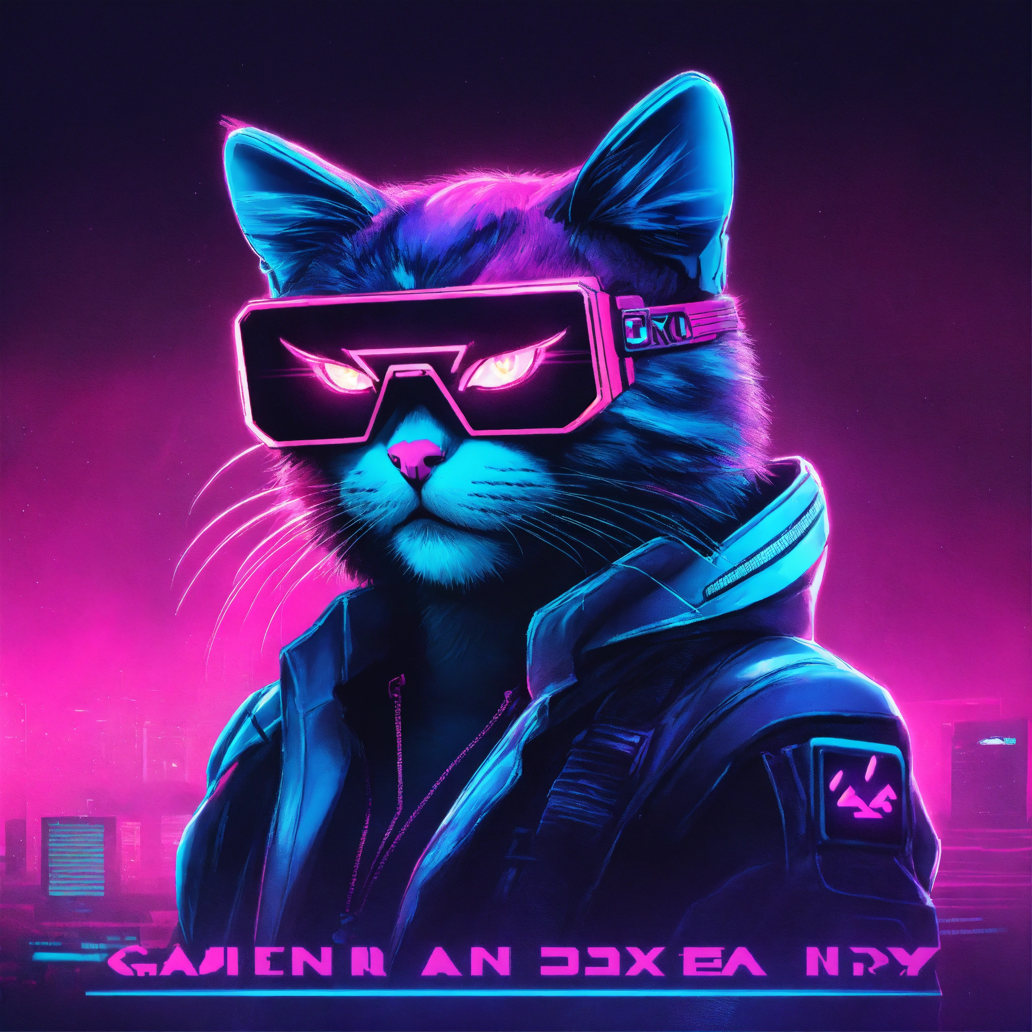 Lexica - "Cyber Kitty", "Gamer", logo, retrowave, 8k