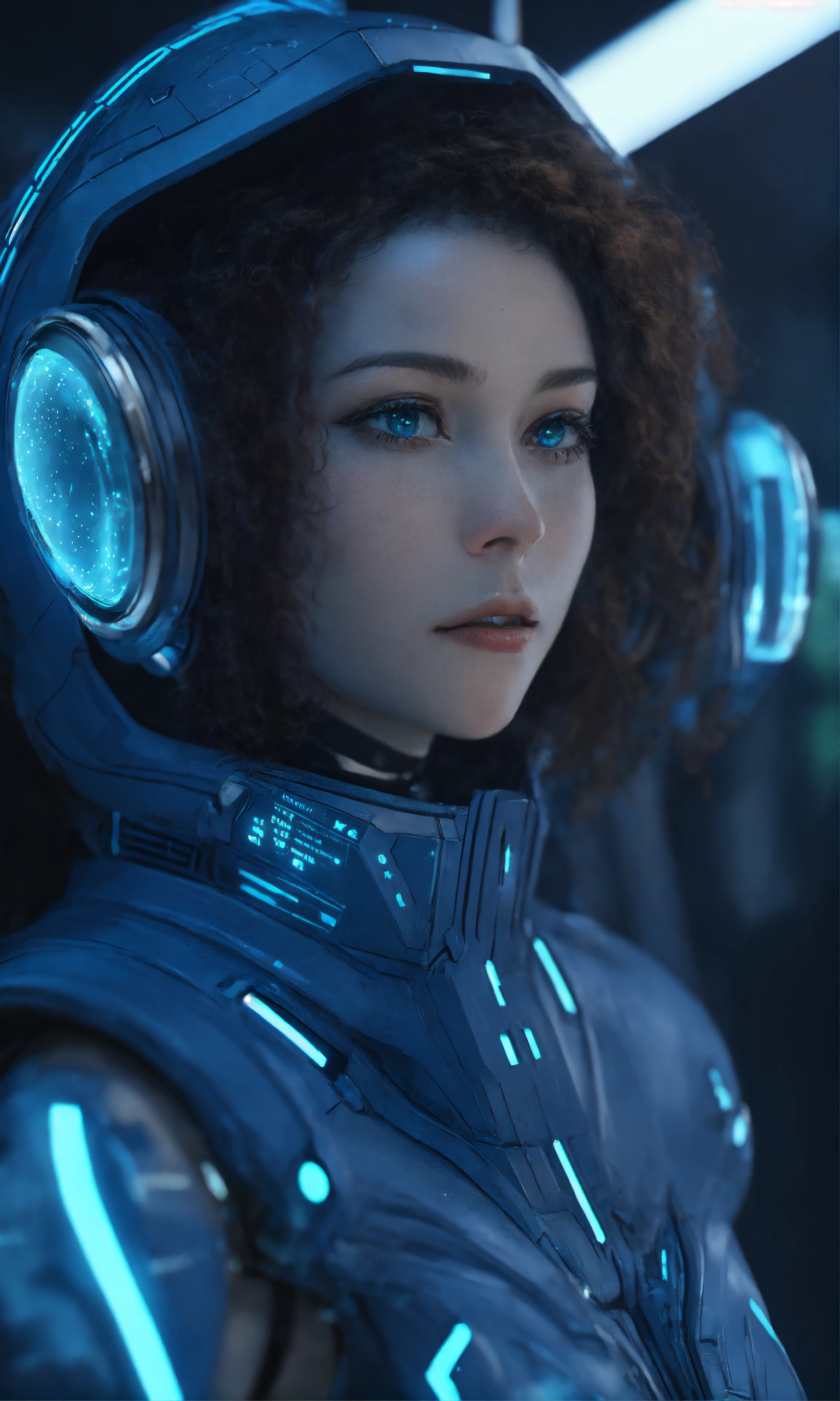 Lexica - Zoom out of a wise fuzzy blue alien girl on hi tech mother ...