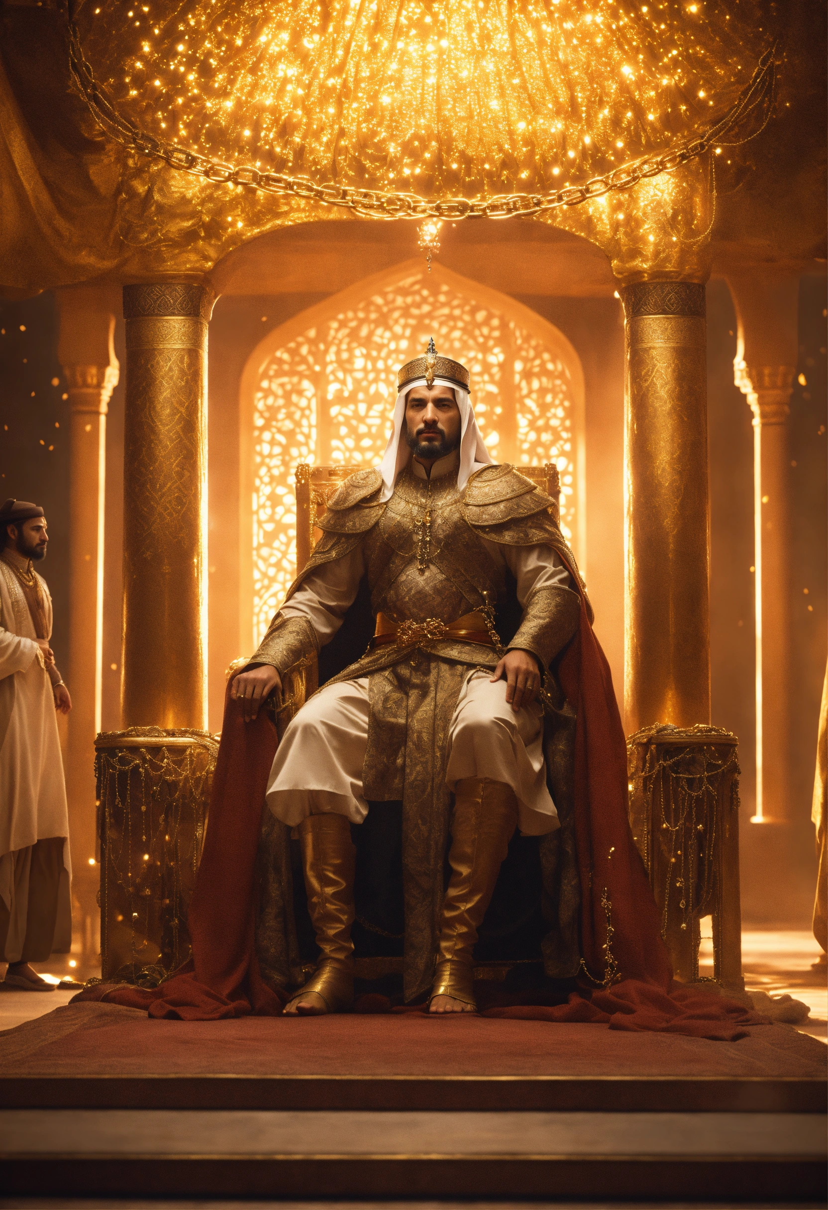 Lexica - An epic fantasy scene featuring the sultan Saladin sitting on ...