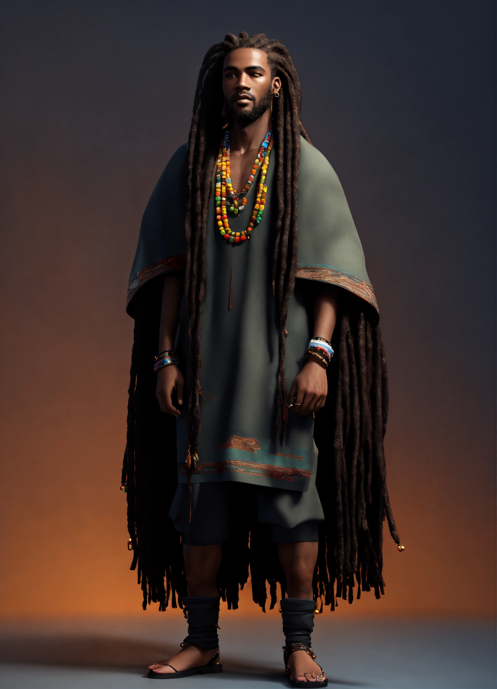 Lexica - 3d render of a Black man with long flowing dreadlocks, 6'5 ...