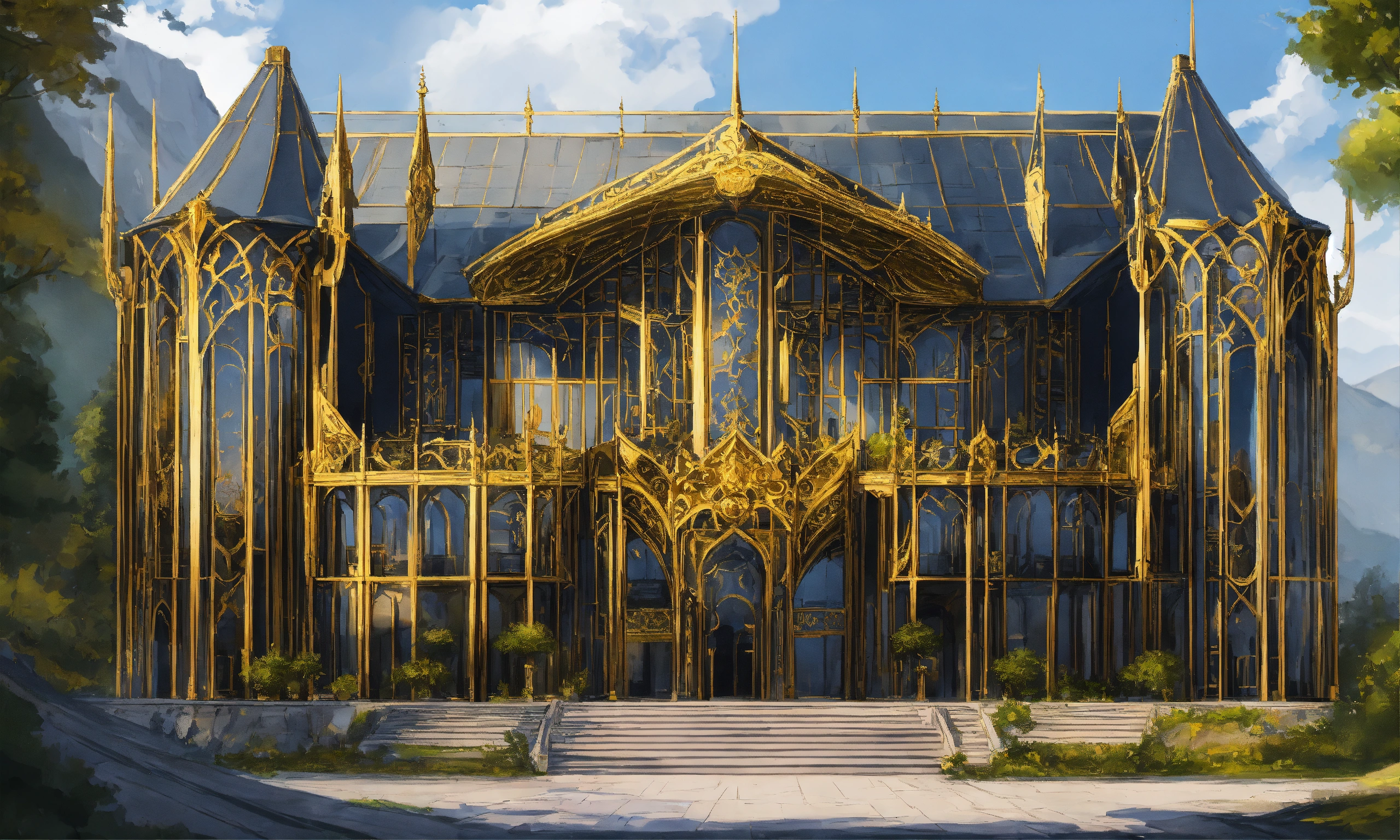 Lexica - Drawing of the full image of a massive black and gold elegant ...