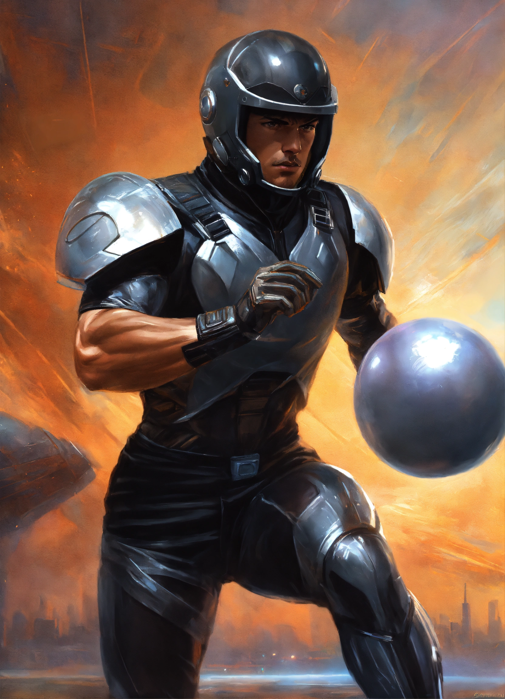 Lexica - Muscular male defiant Speedball scifi Player on the Game field ...