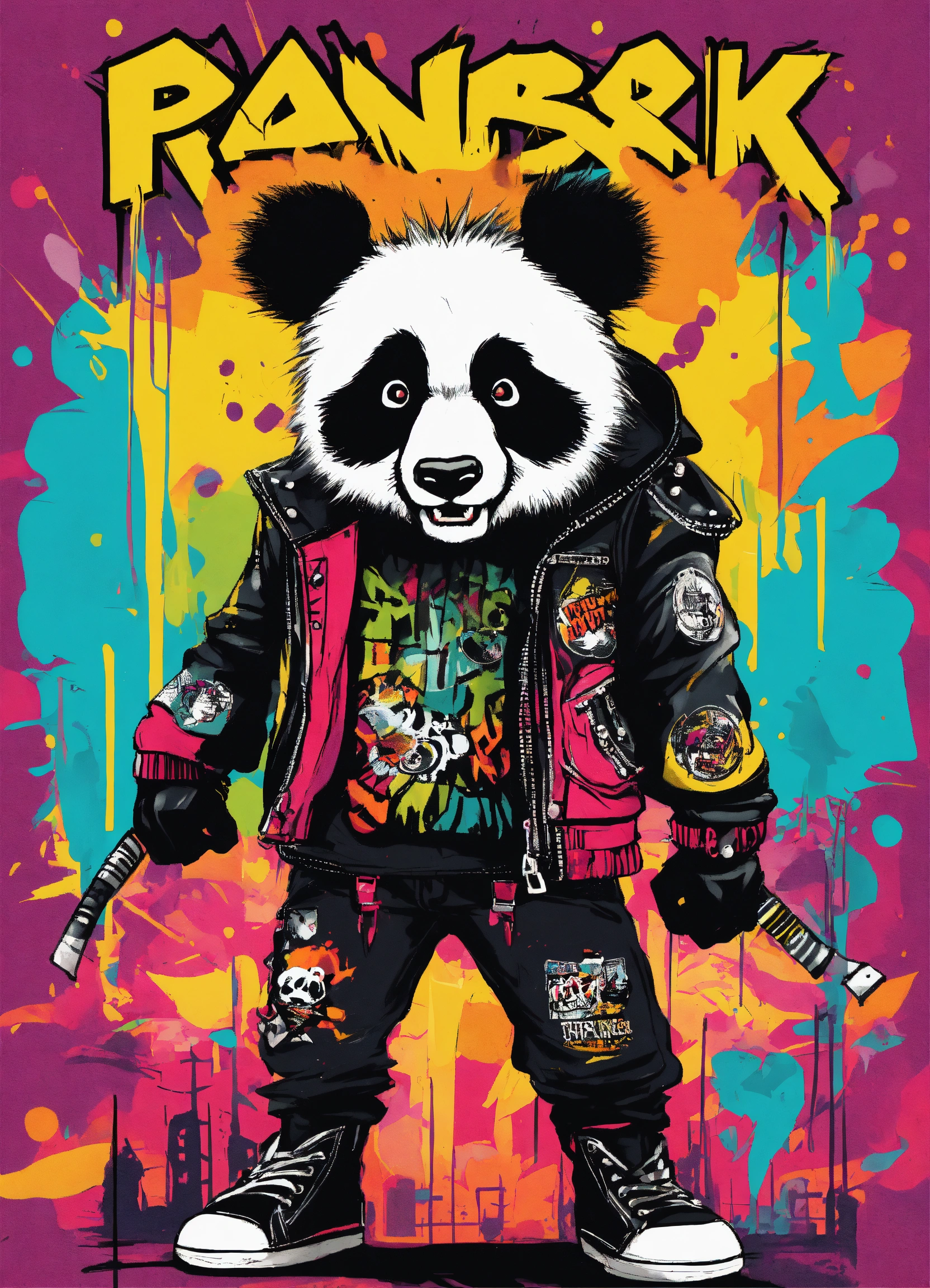 Lexica - A snarling, anarchic punk rock cartoon panda with a mohawk ...