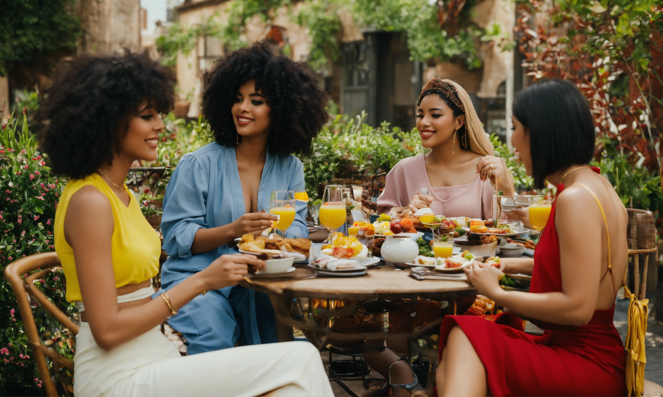 Lexica - Exotic women of different shapes having brunch together at ...