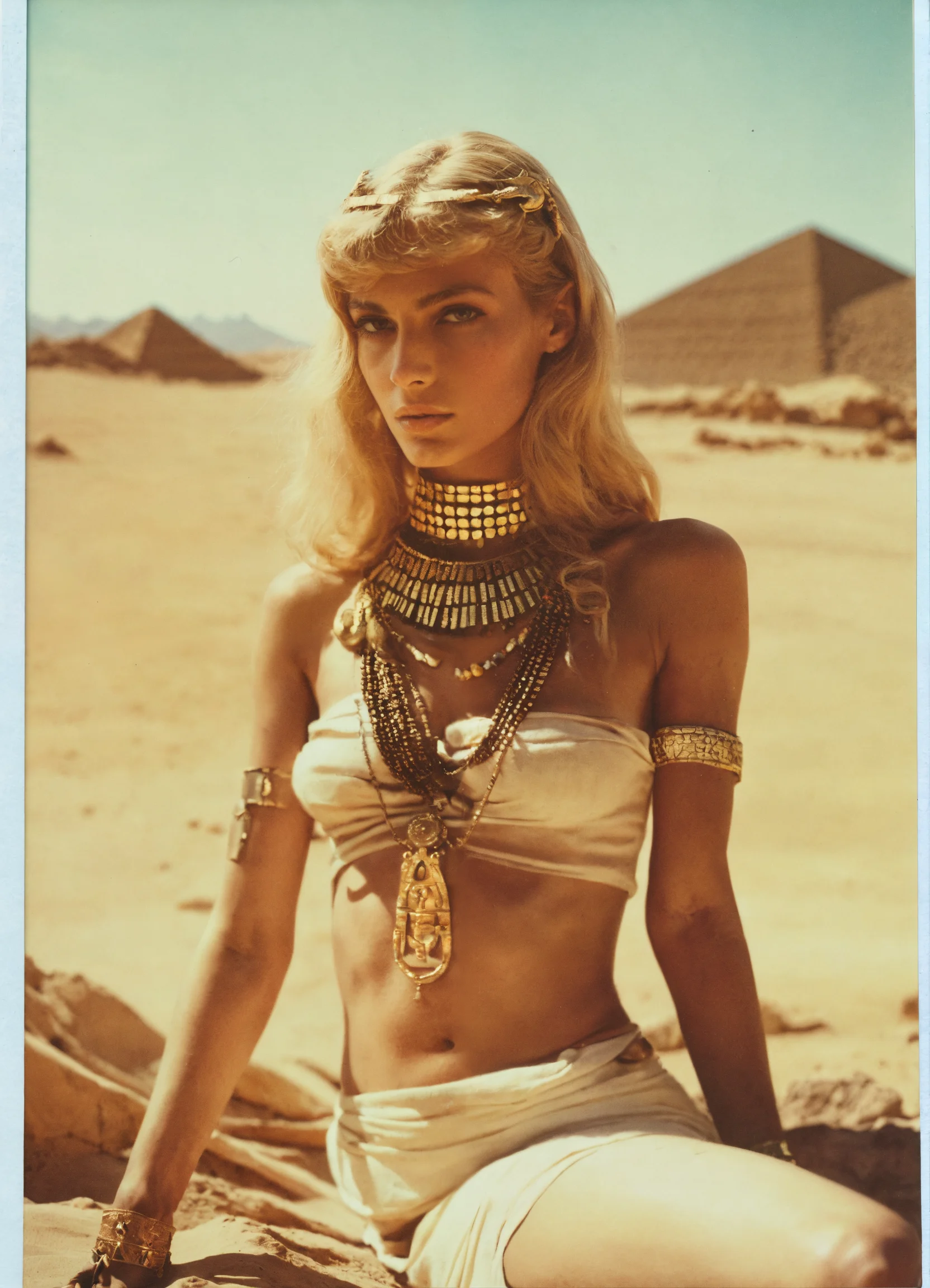 Lexica - Polaroid colors, shirtless pharao queen, beauty mystery, sixties magazine, beautiful ...
