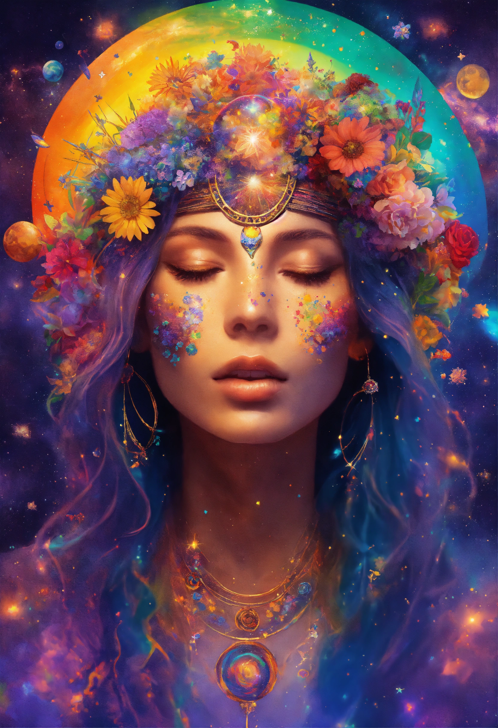 Lexica - Abstract hippy woman smoking dmt, with universe coming out of ...