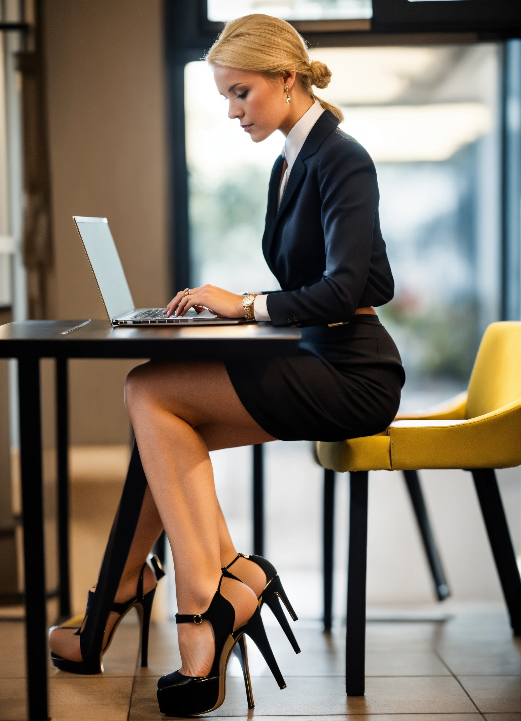 Lexica - Photo of blonde Scottish secretary, black pencil skirt, high ...