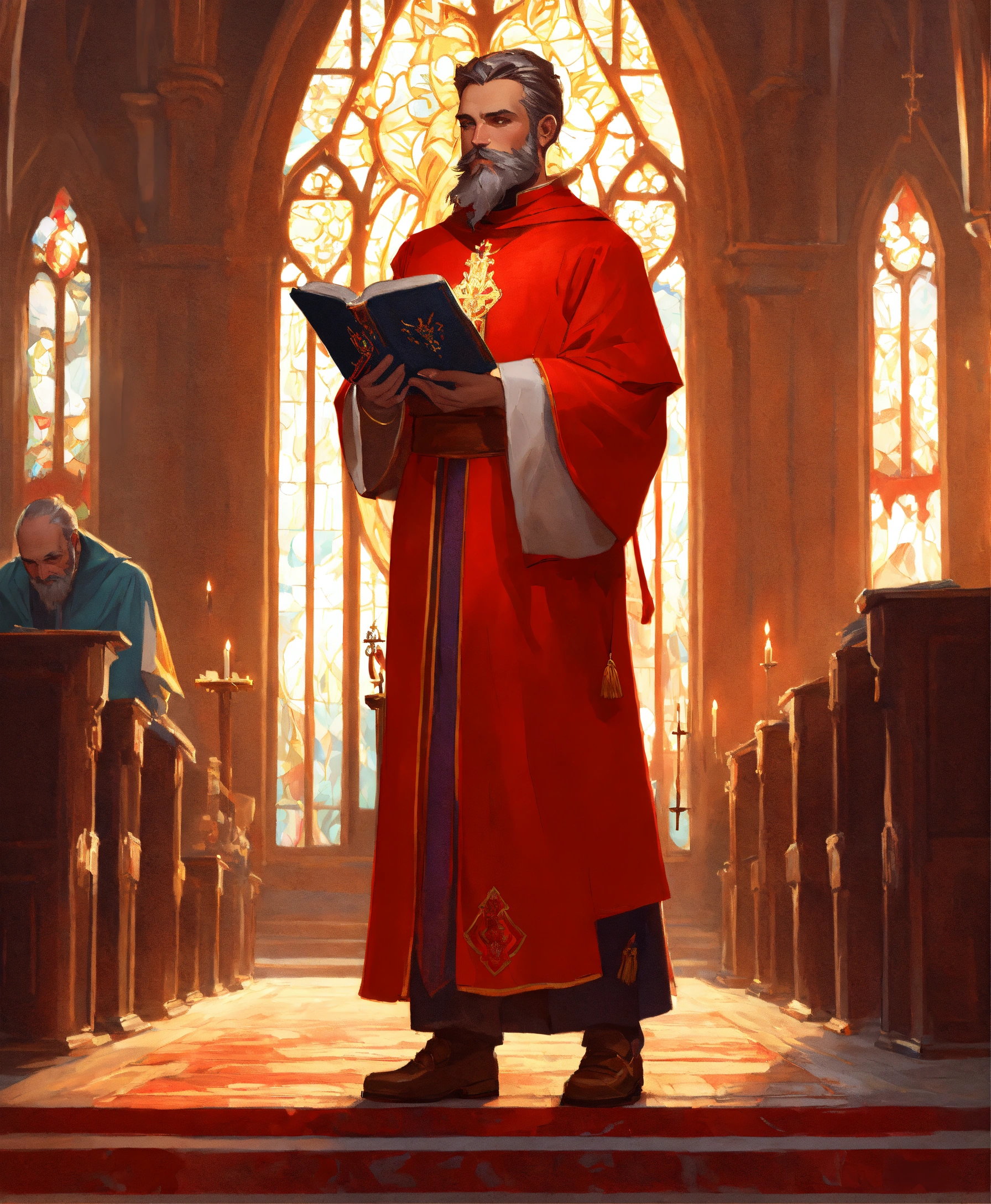 Lexica - Male priest ith beard Medieval in church red clothes with ...