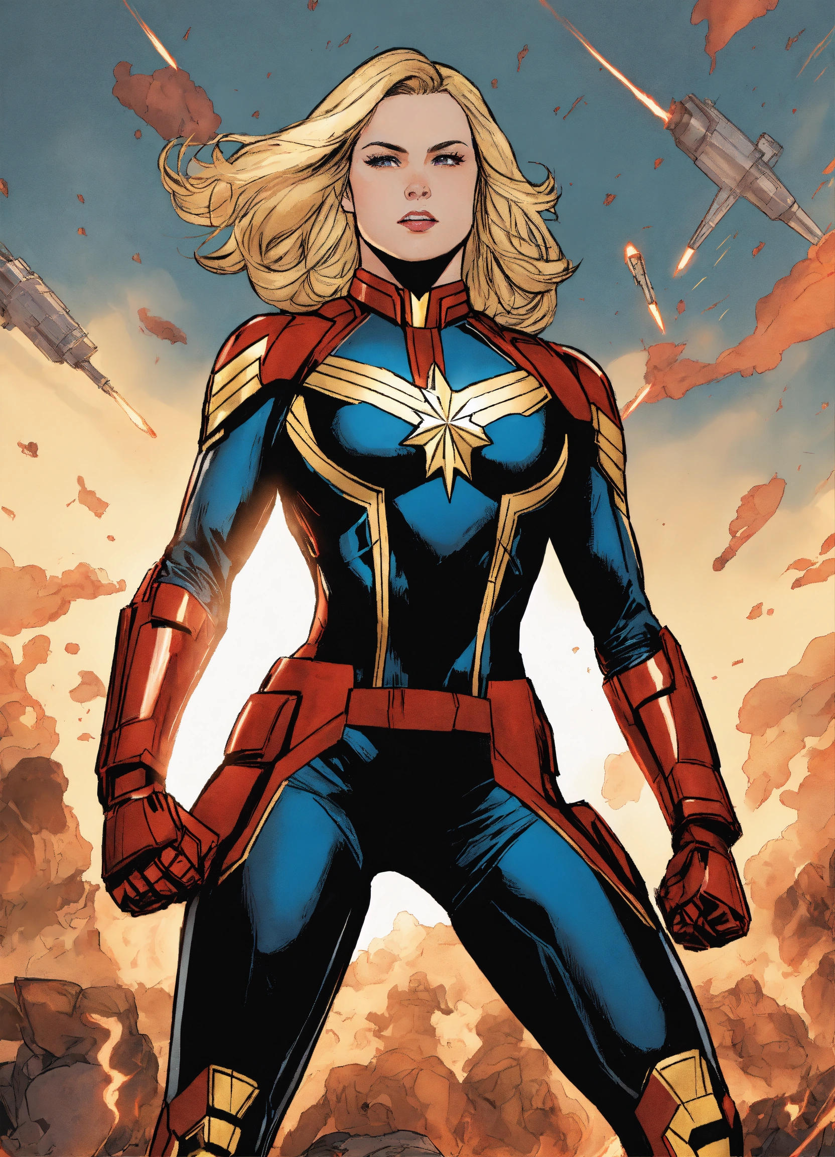 Lexica - Female Captain Marvel wearing black metal Iron Man armor ...