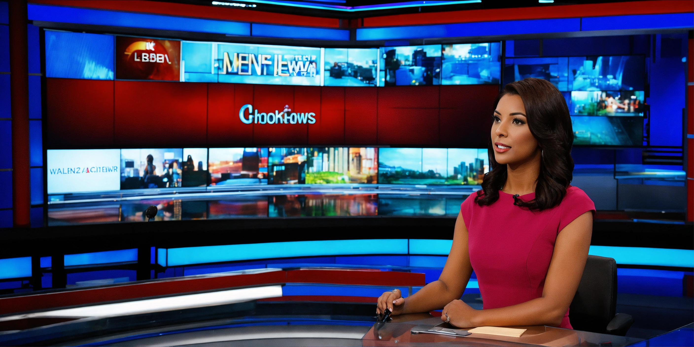 Lexica - A female anchor delivers a newscast over shoulder shot