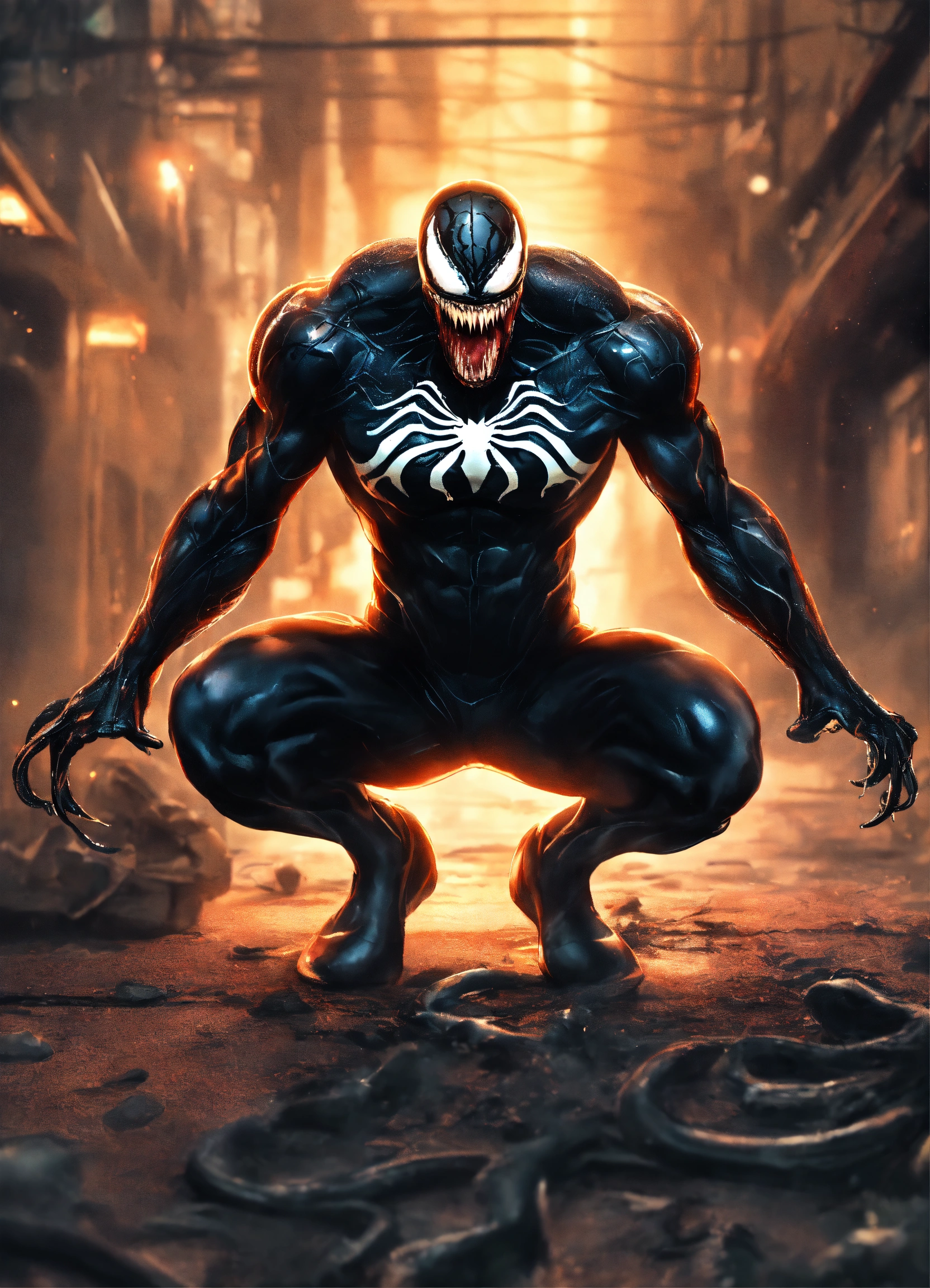 Lexica - "Ultra-realistic image of Venom on his knees, tightly covering ...
