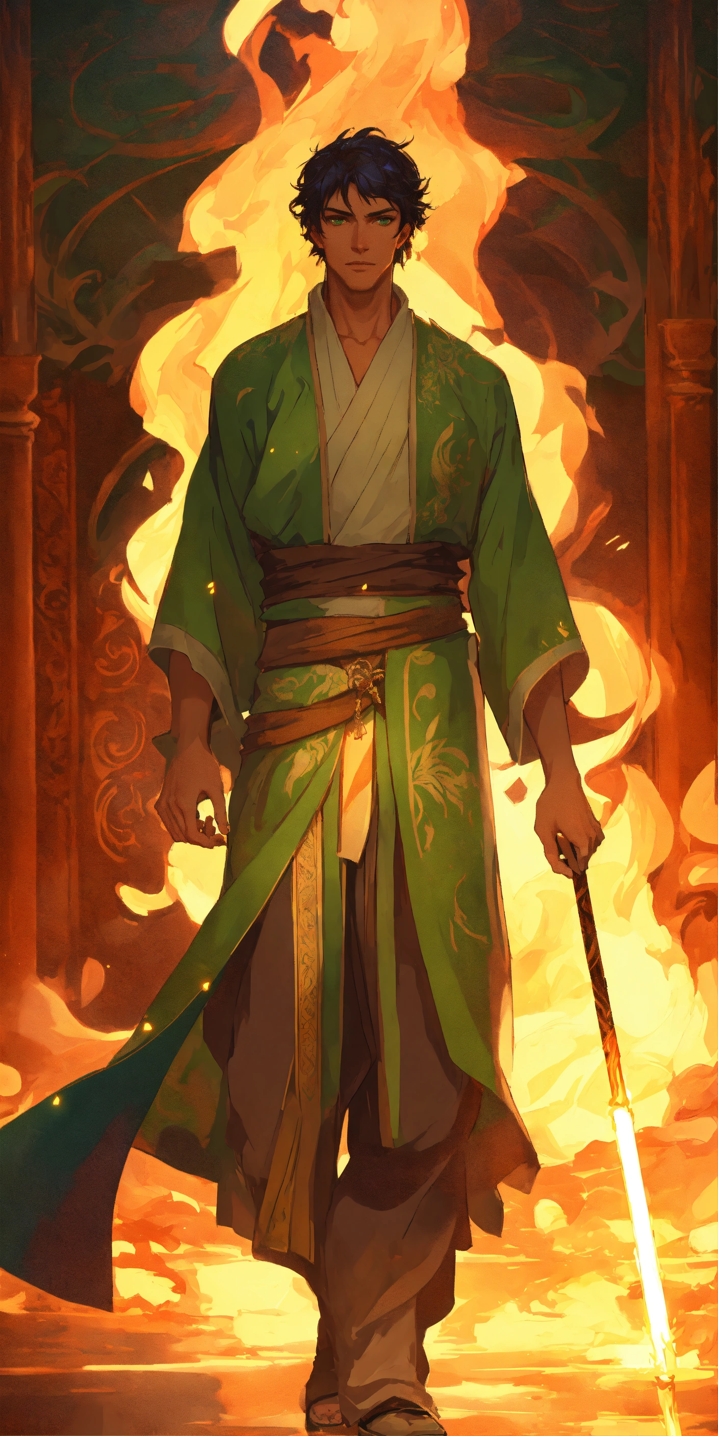 Lexica - Handsome, human, imperial male fire sorcerer with glowing fire ...
