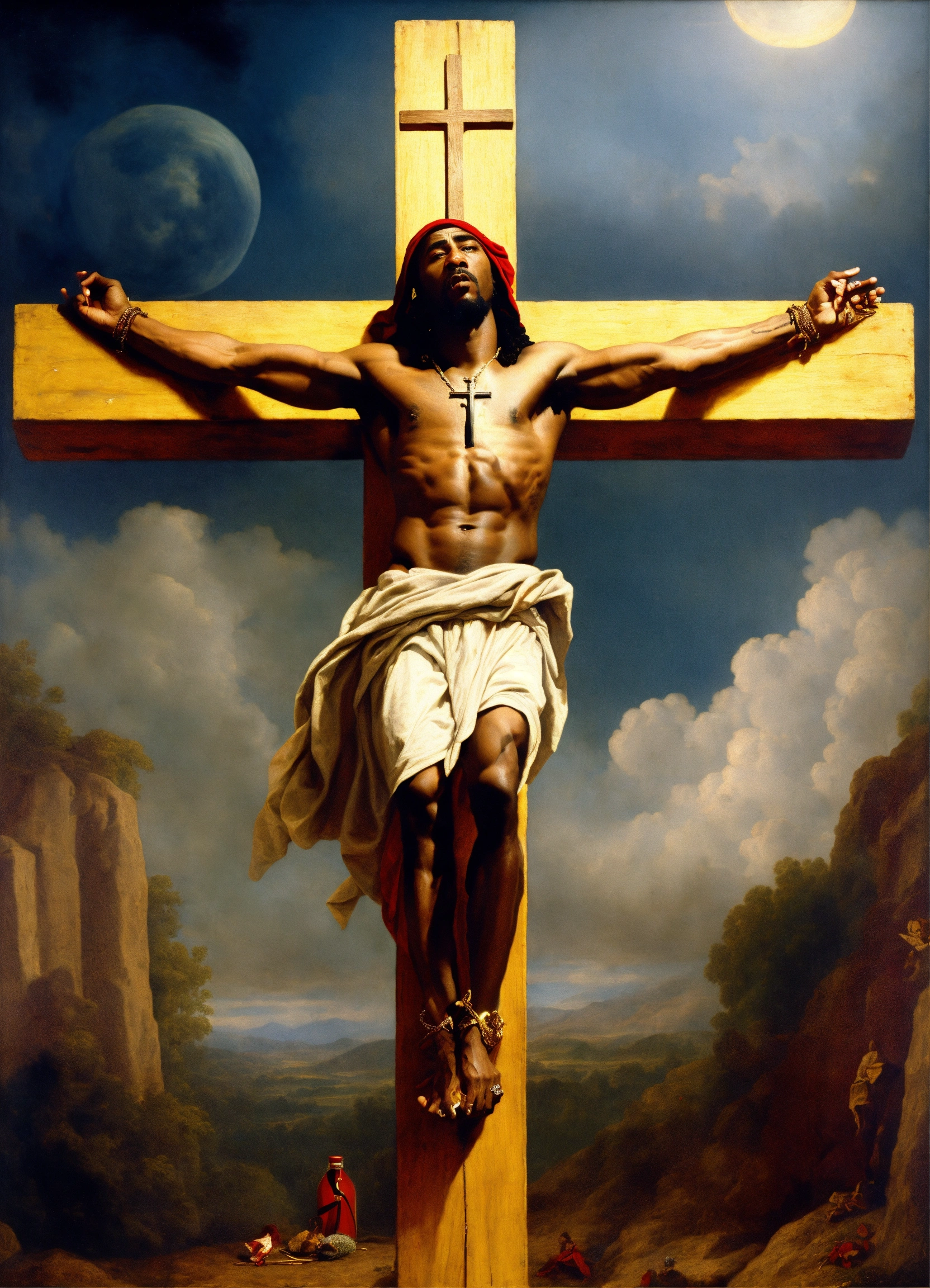 Lexica - Renaissance painting of Tupac Shakur As Jesus on the Cross