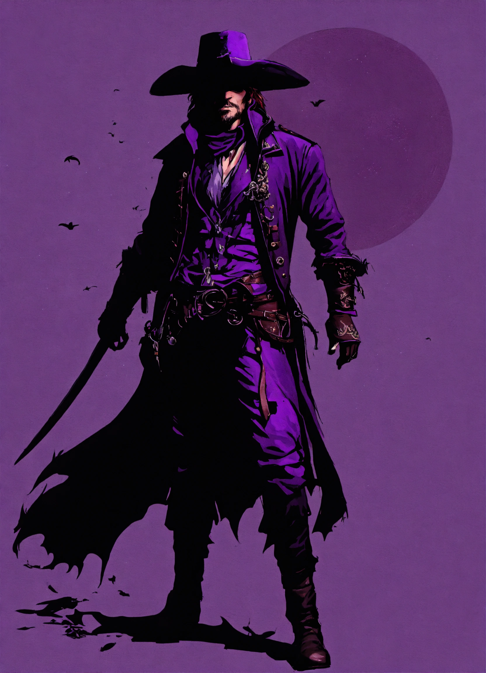 Lexica - A dark night shrouded cowboy pirate in purple and black ...