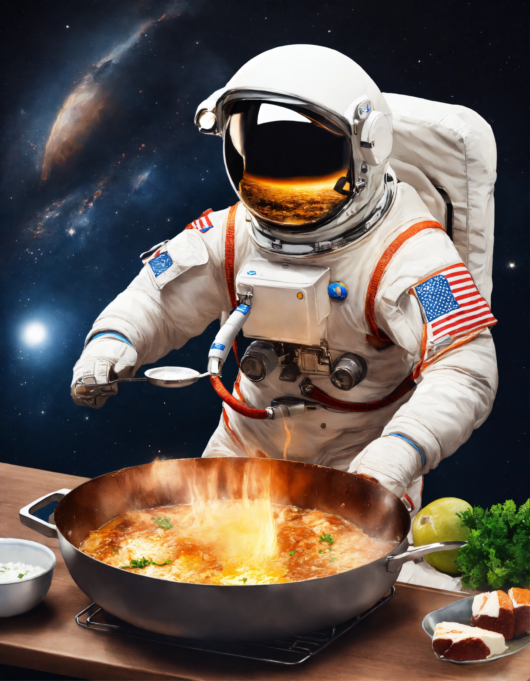 Lexica - Astronaut, cooking in pan, realistic