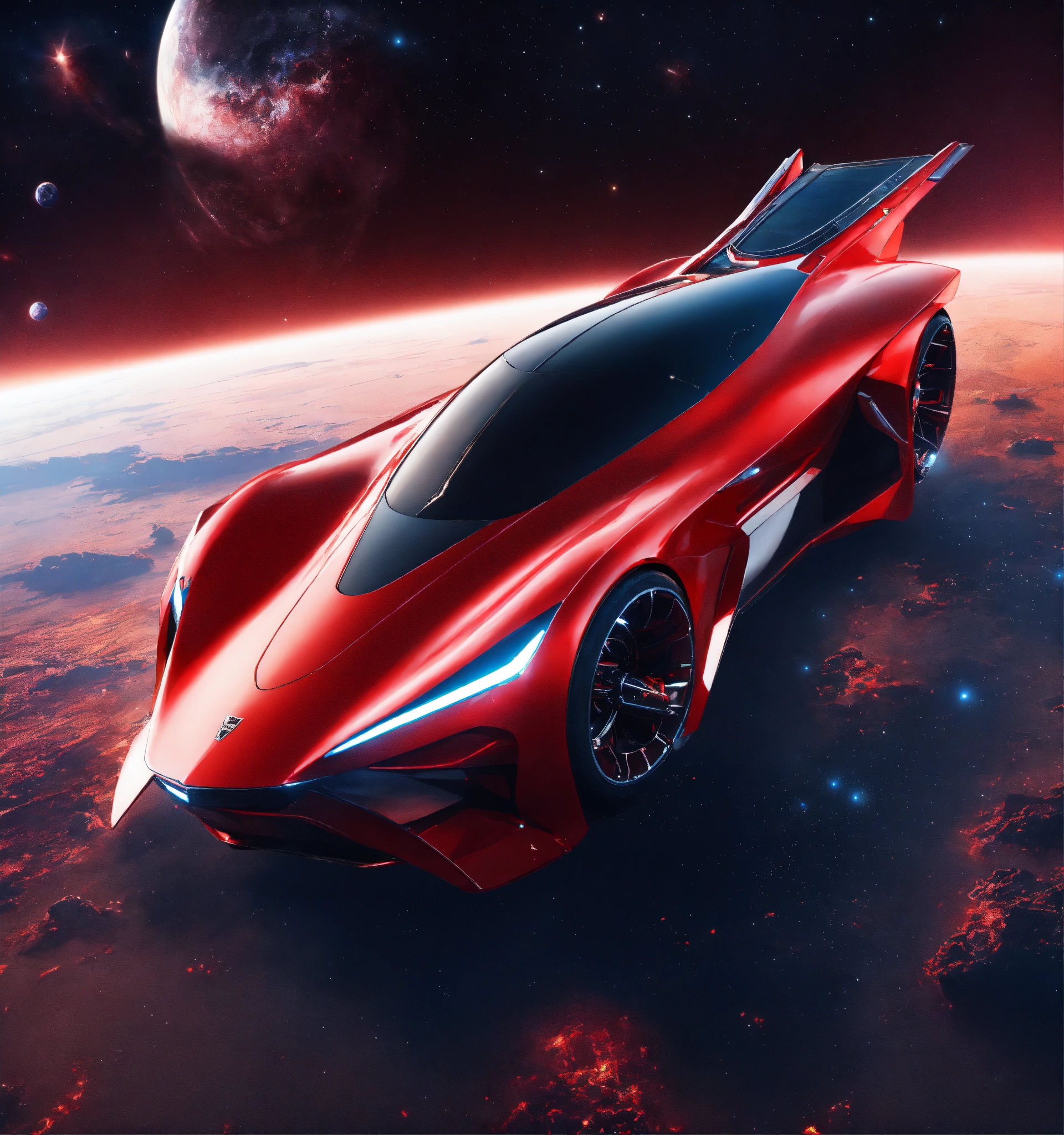 Lexica - Luxurious sleek red flying car shooting out in space, future ...