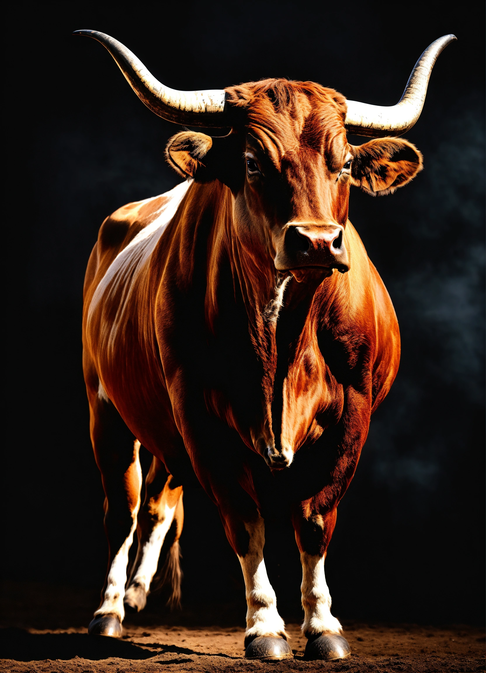 Lexica - Bucking bull side on profile black background photo realistic