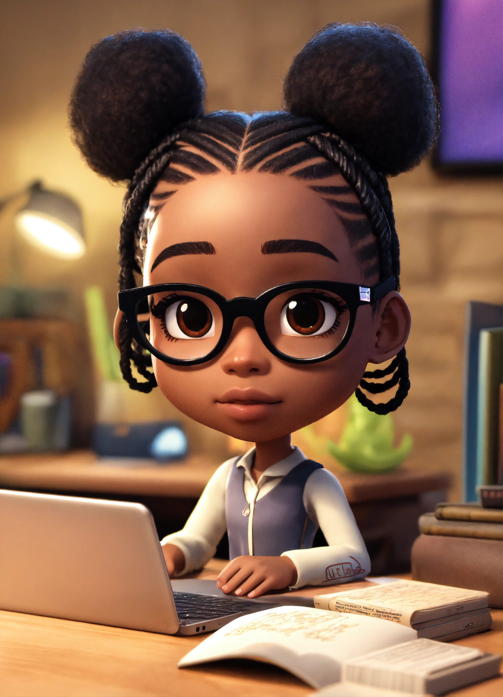 Lexica - Chibi african american girl with black hair braids pulled back ...
