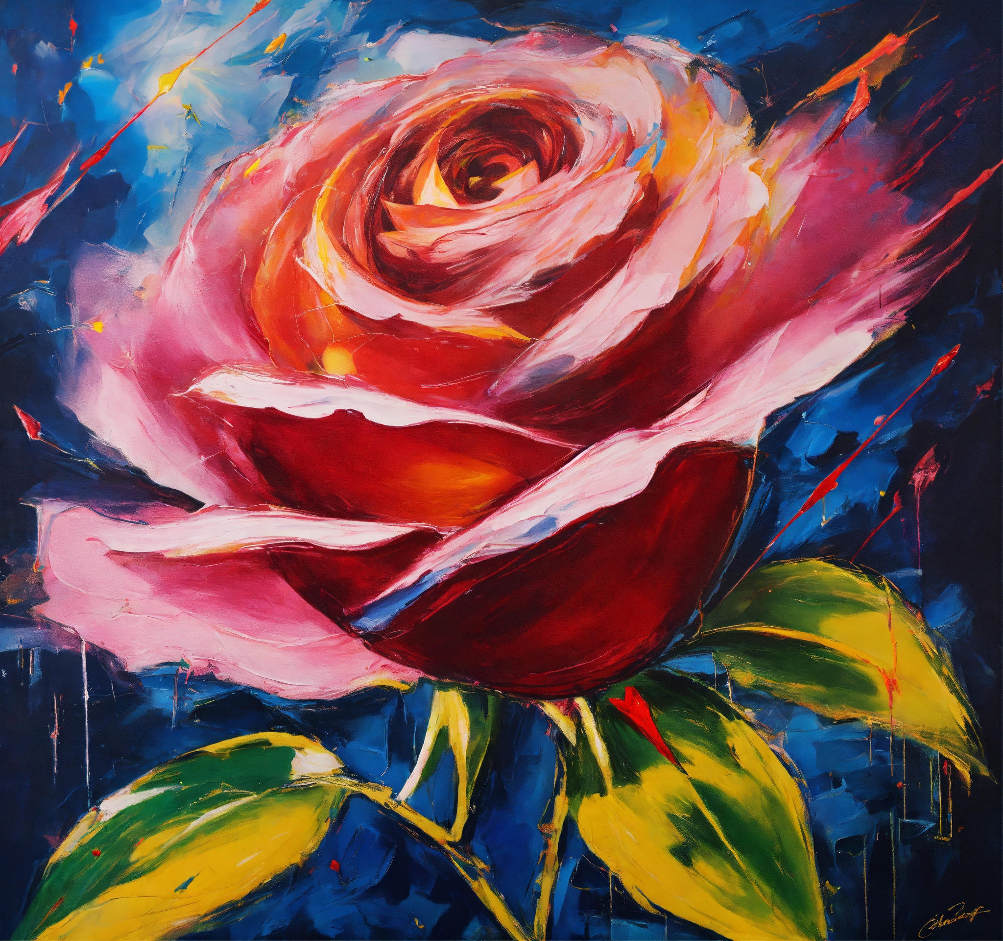 Lexica - Create a rose and a lightening bolt neo expressionist painting ...