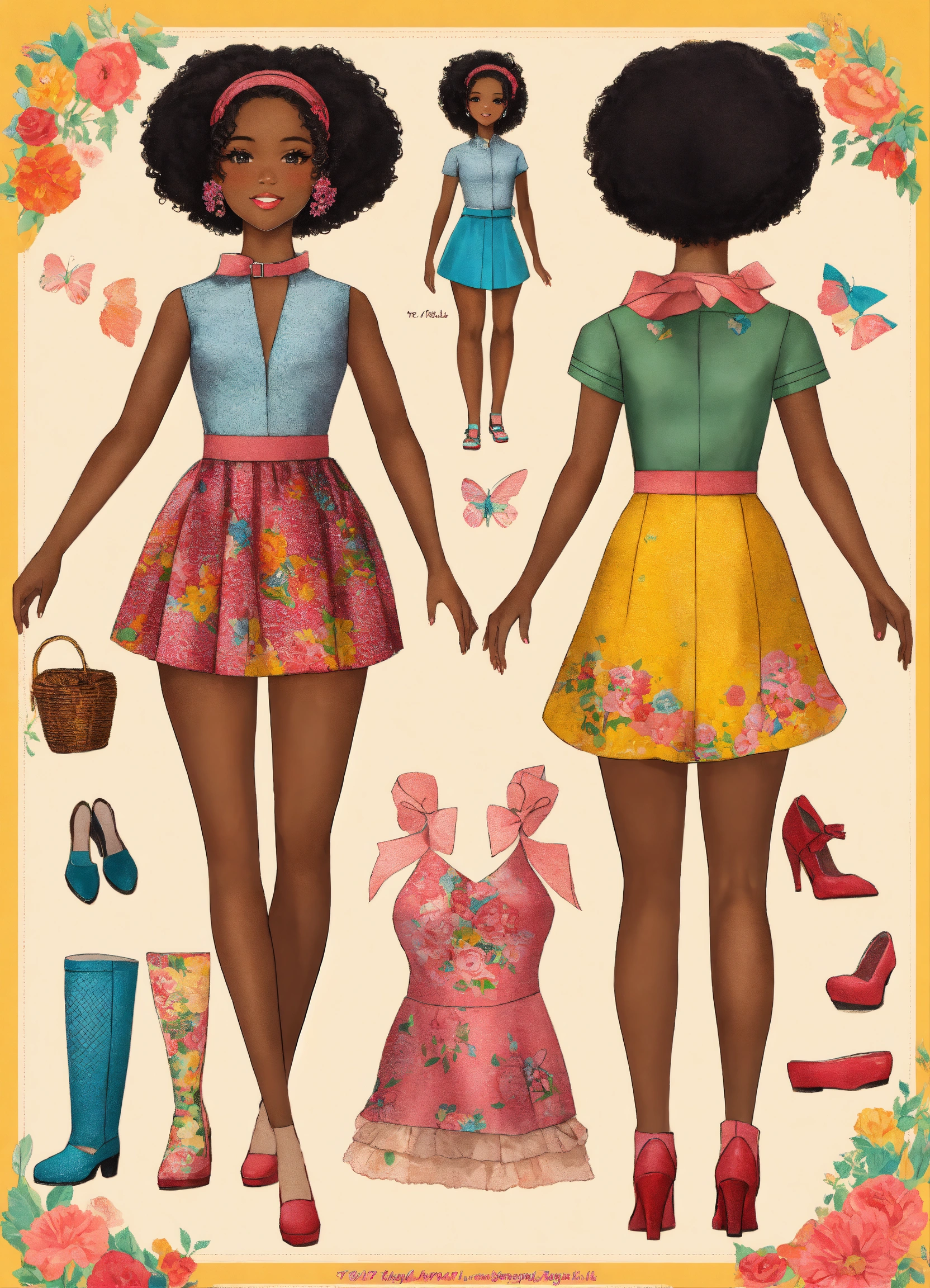 Lexica - Paper doll style, beautiful black American girl, full body ...