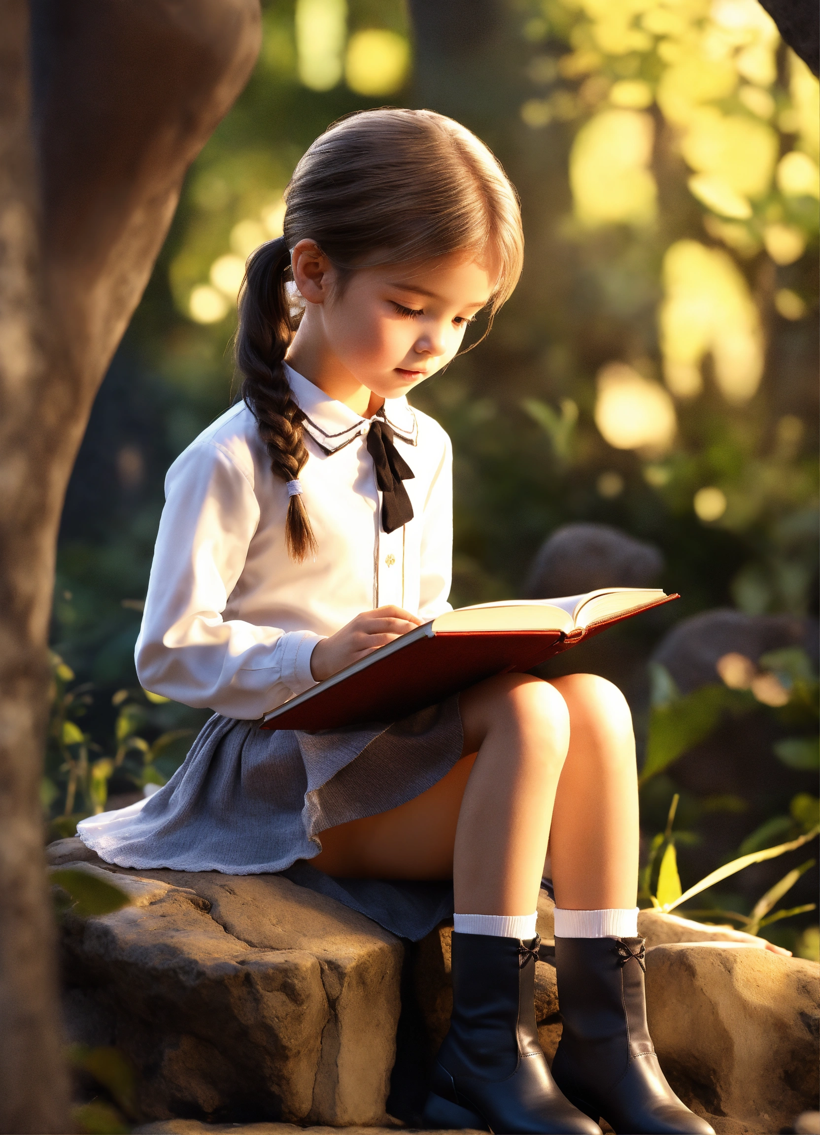 Lexica - A cute 5-year-old girl, with hair in a ponytail, a button-down ...