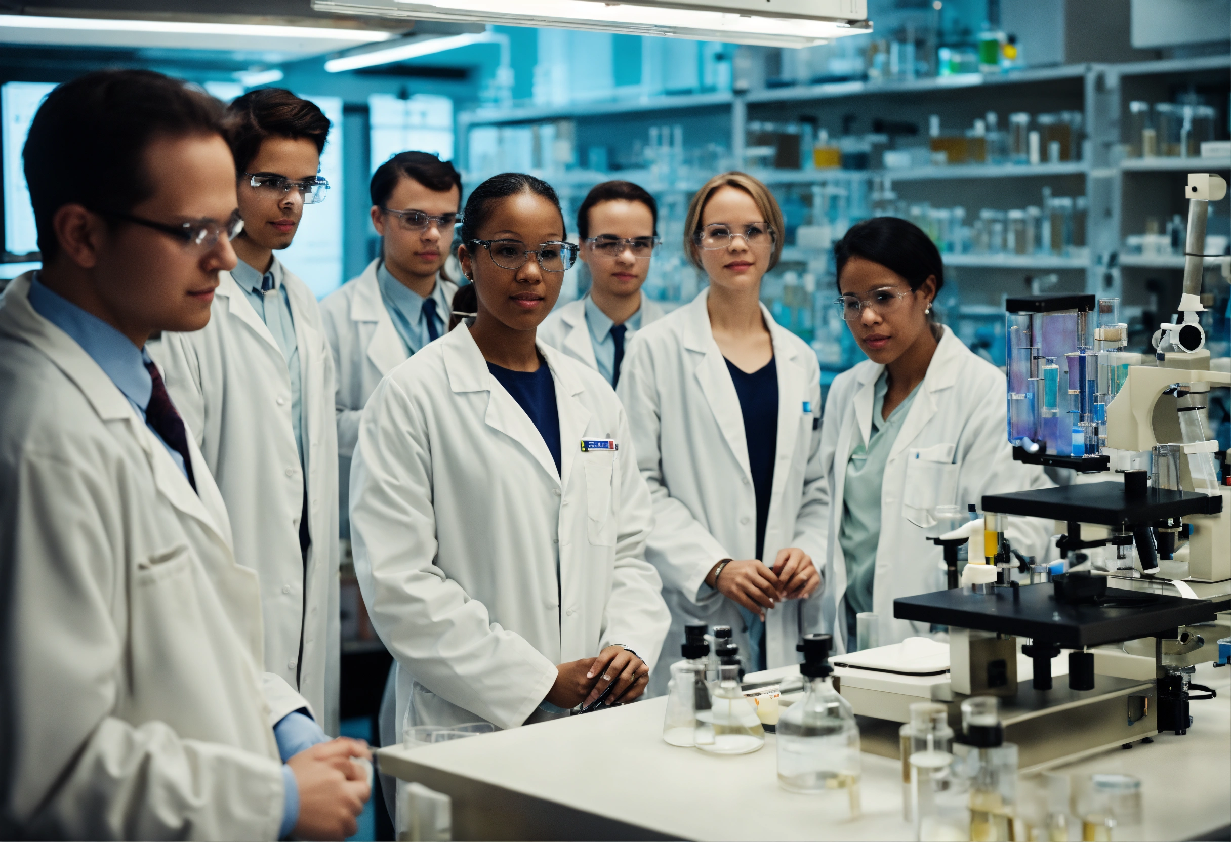 Lexica - A photo of a diverse group of multiple scientist wearing lab ...