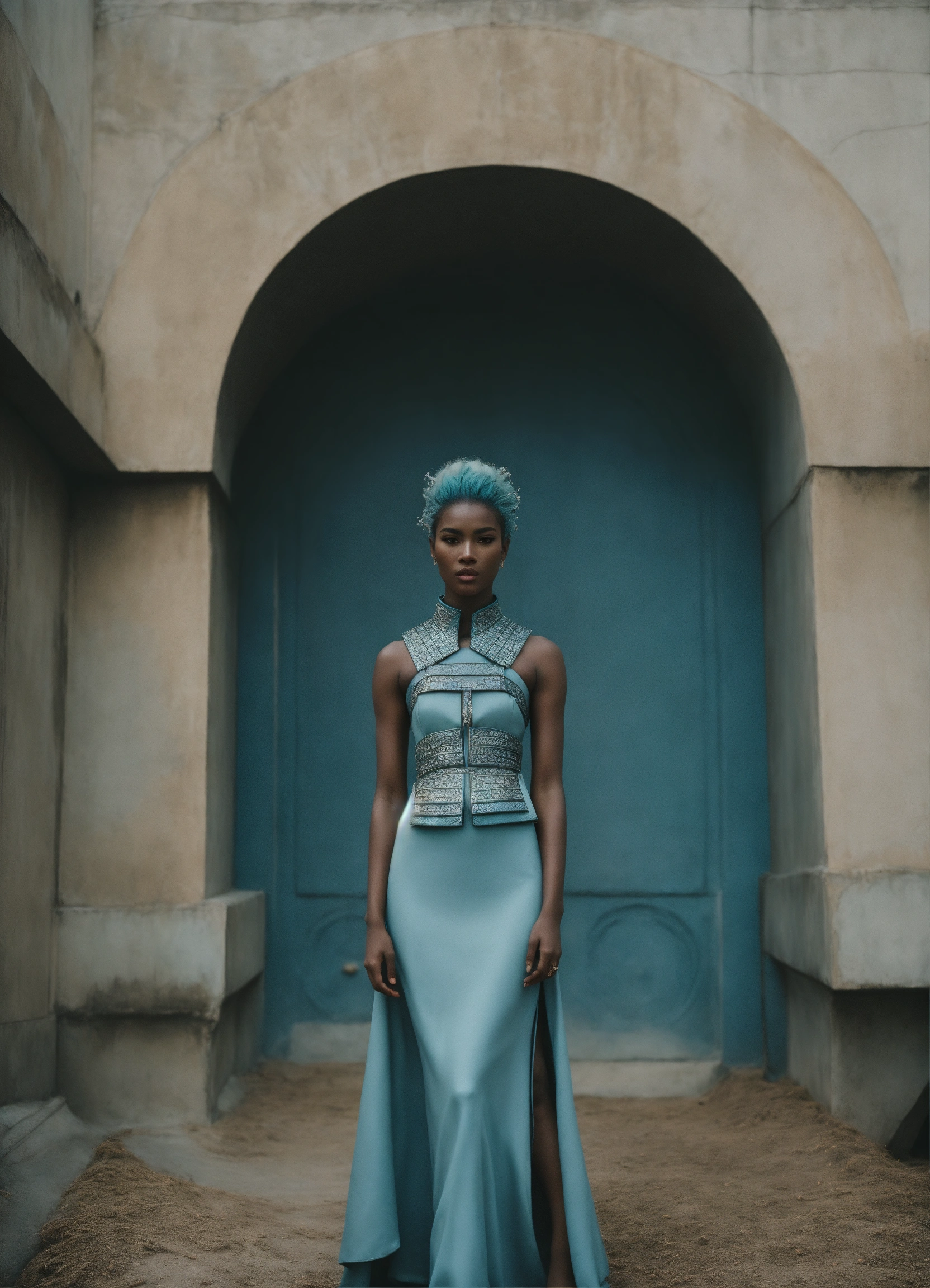 Lexica - Portrait of haute couture beautiful black woman fashion model with pale blue hair ...