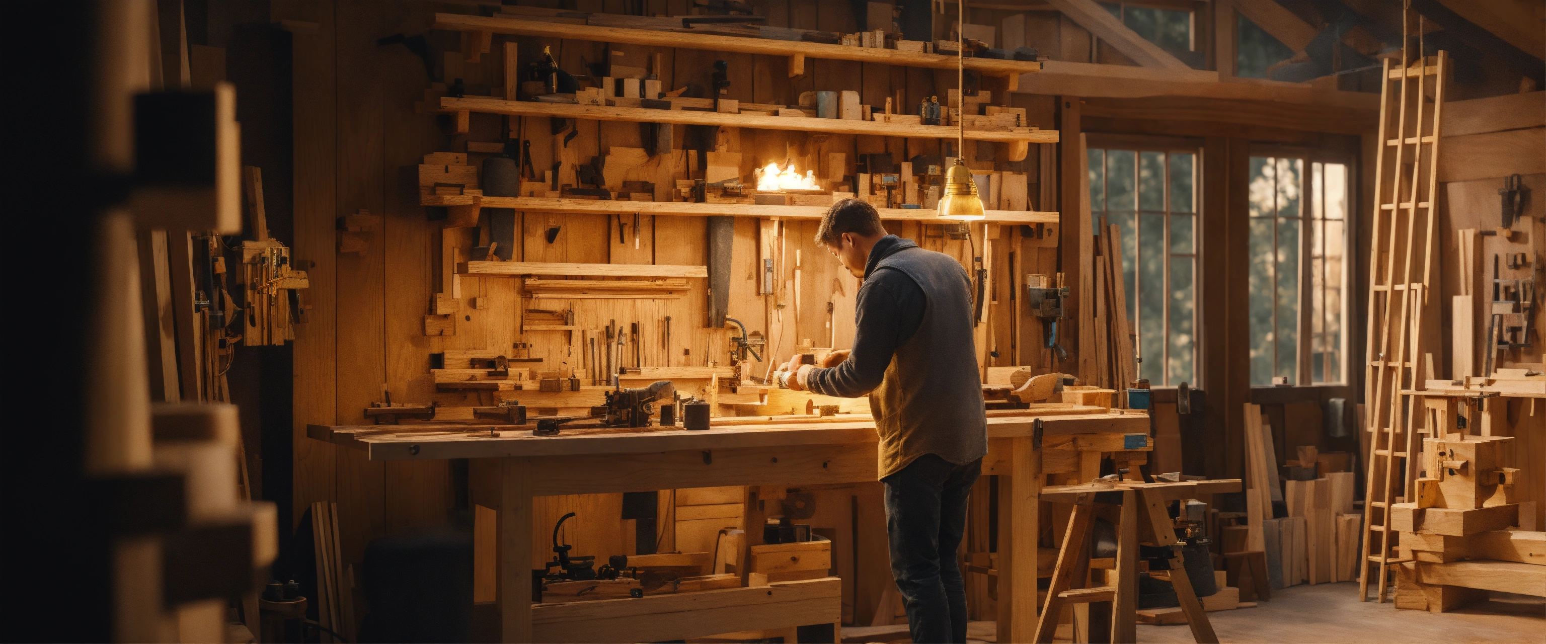 Lexica - Purposeful work, carpenter in studio working on wood, woodwork ...