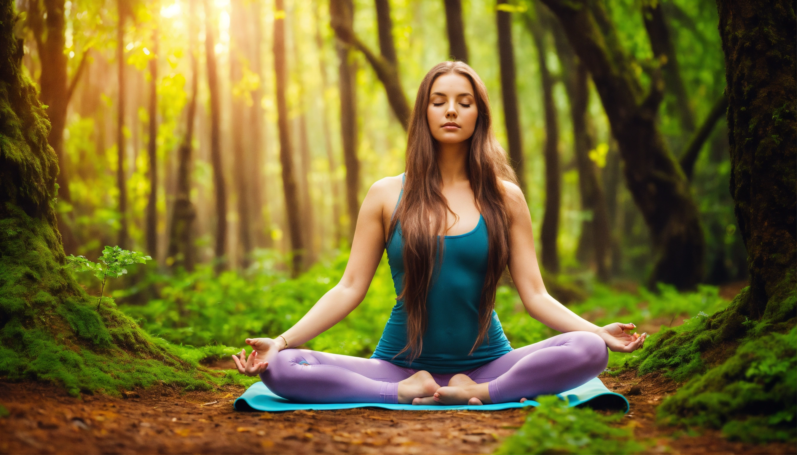 Lexica - Maiden doing yoga in a magic forest, poses, perfect face